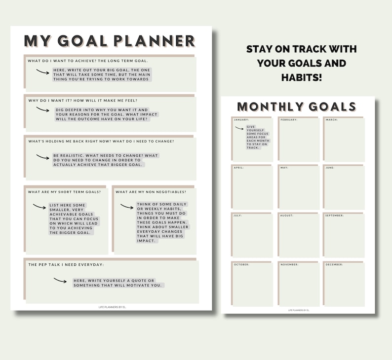 GOAL Planner and HABIT Tracker Bundle | Goal Setting Template | Habit ...