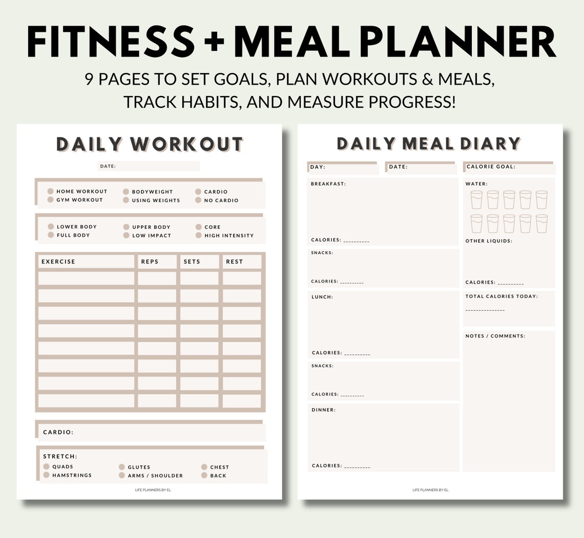 FITNESS MEAL Planner Workout Tracker Food Diary Habit Tracker Workout ...