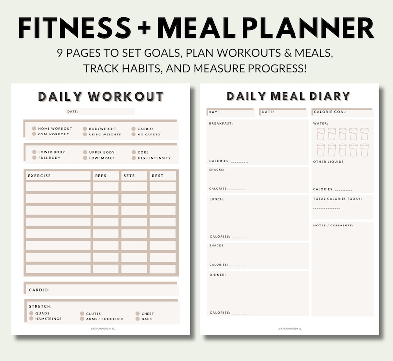 FITNESS + MEAL Planner | Workout Tracker | Food Diary | Habit Tracker ...