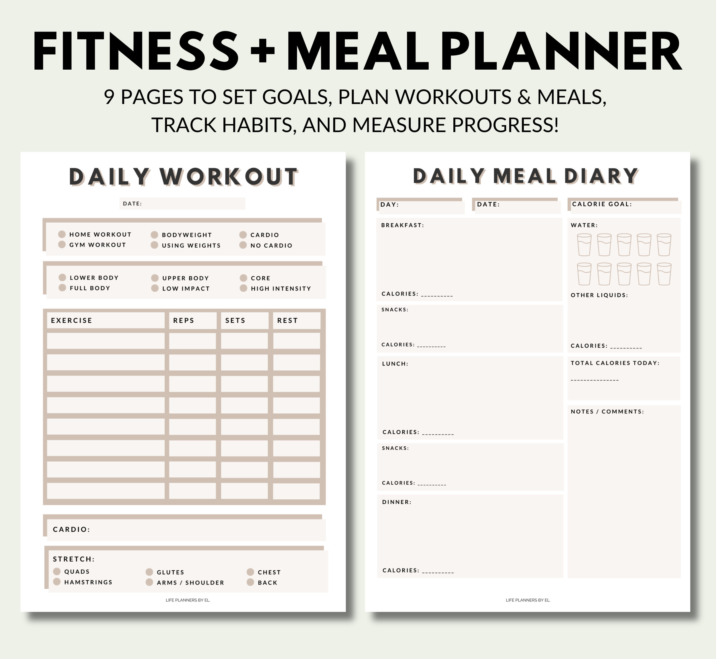 FITNESS + MEAL Planner | Workout Tracker | Food Diary | Habit Tracker ...