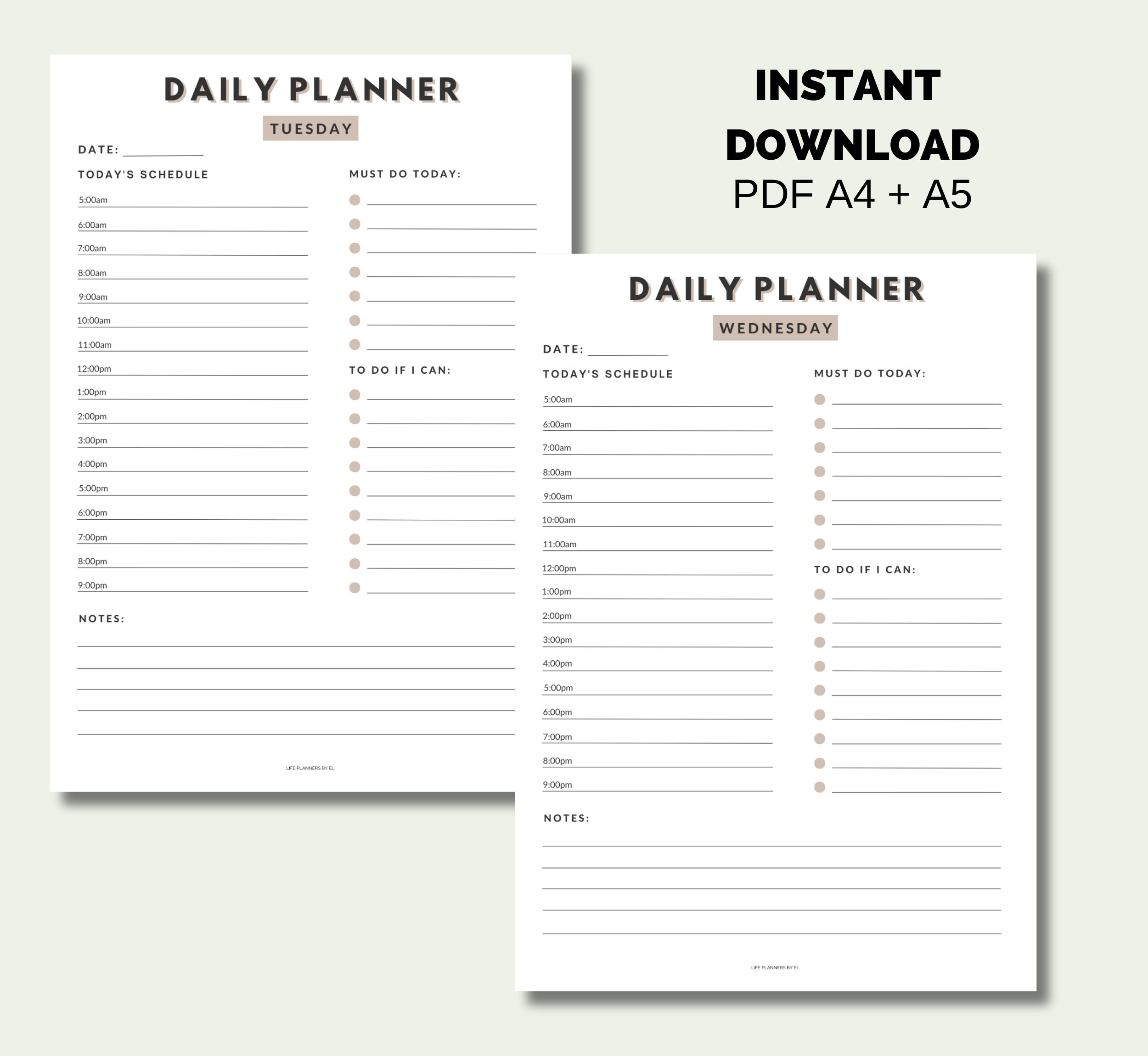 PRINTABLE DAILY PLANNER Weekly Planner 7 Day Planners Printable Diary ...
