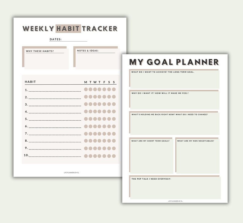 GOAL Planner and HABIT Tracker Bundle | Goal Setting Template | Habit ...