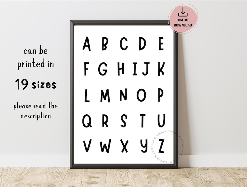 Black and White Alphabet Poster | Minimalist ABC Chart | Montessori ...