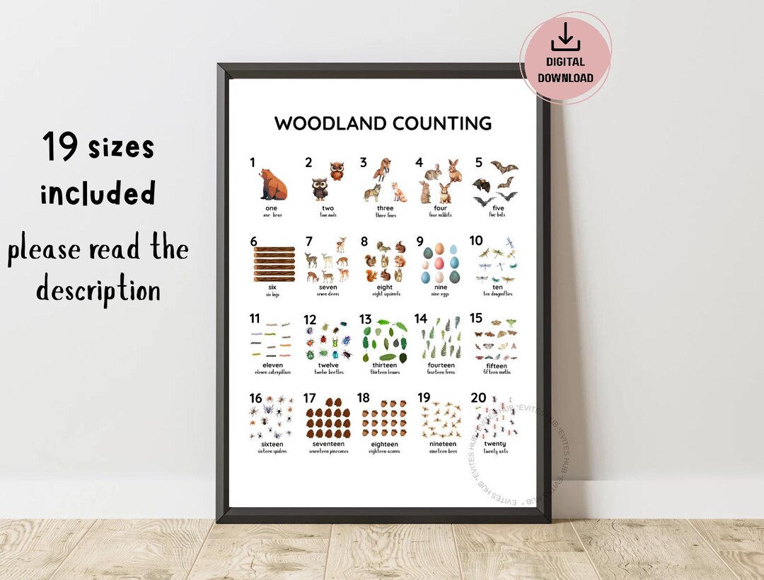 Woodland Counting Poster 1-20 | Montessori Preschool Number Chart ...