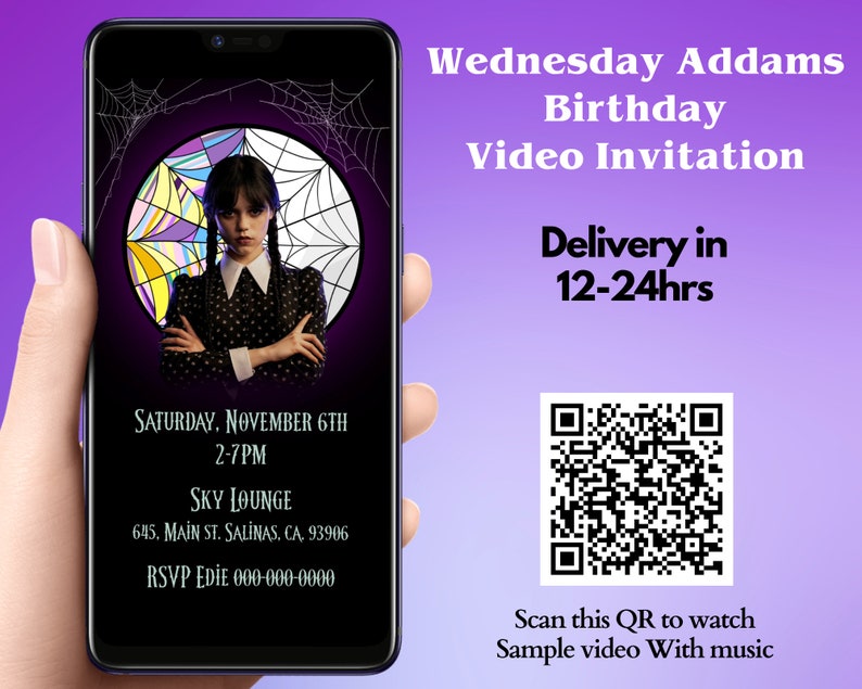 Wednesday Addams Birthday Invitation, Wednesday Addams Video Invitation ...