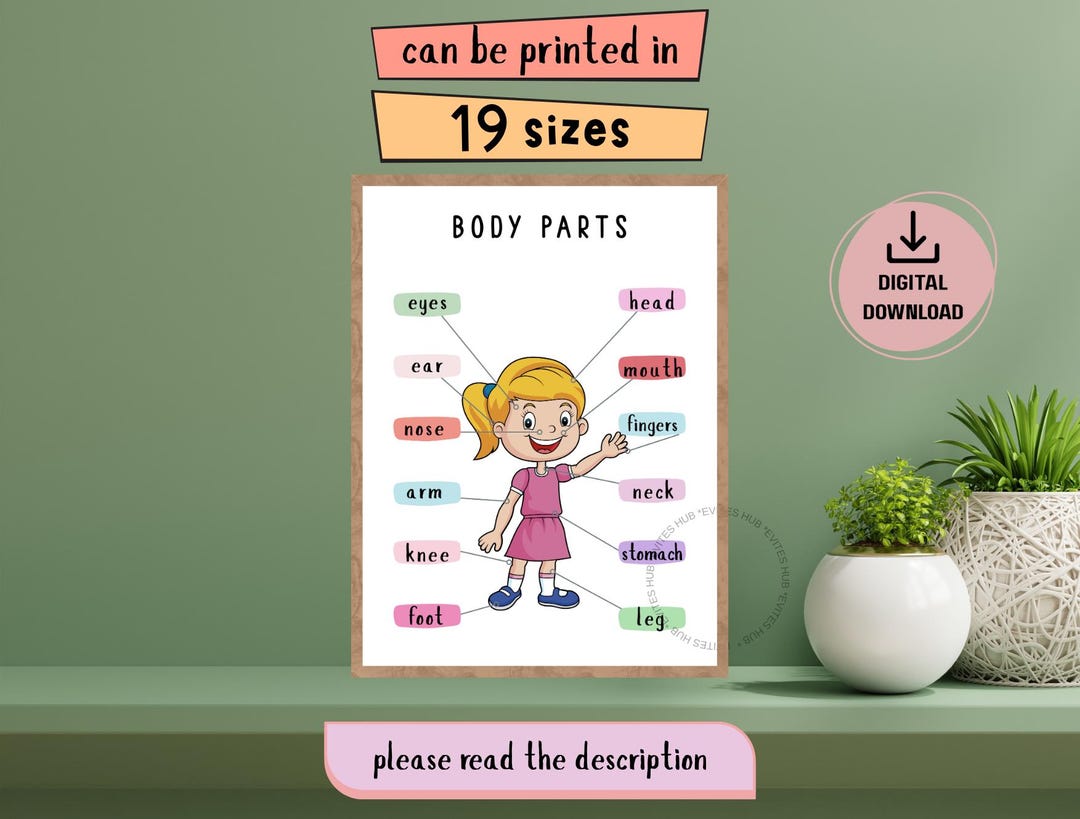 Body Parts Poster for Kids | Girl Human Body Chart | Montessori ...