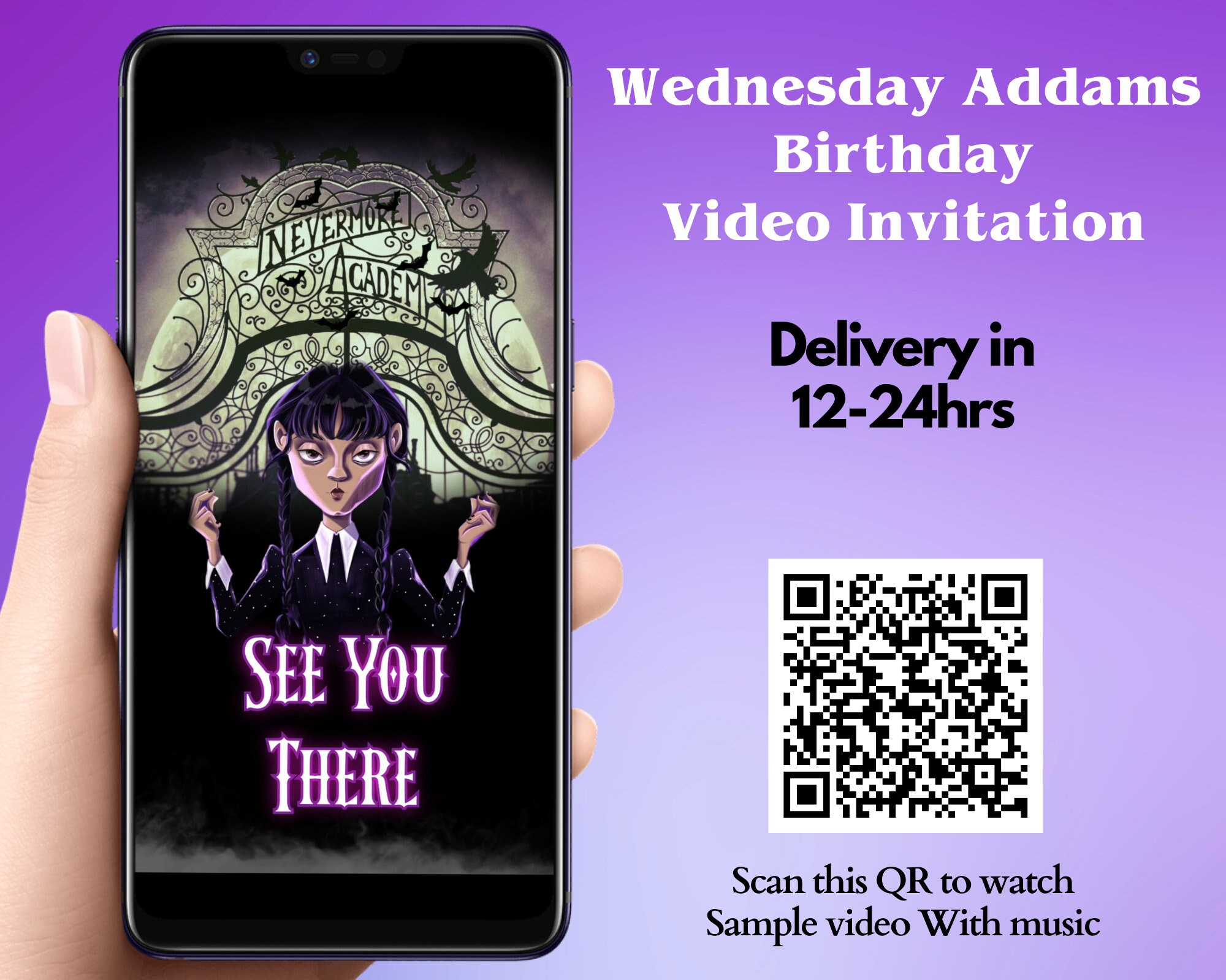 Wednesday Addams Birthday Invitation, Wednesday Addams Video Invitation ...