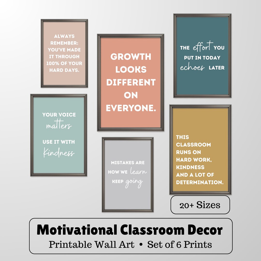 Motivational Classroom Posters, Printable Wall Art Set of 6, Growth ...