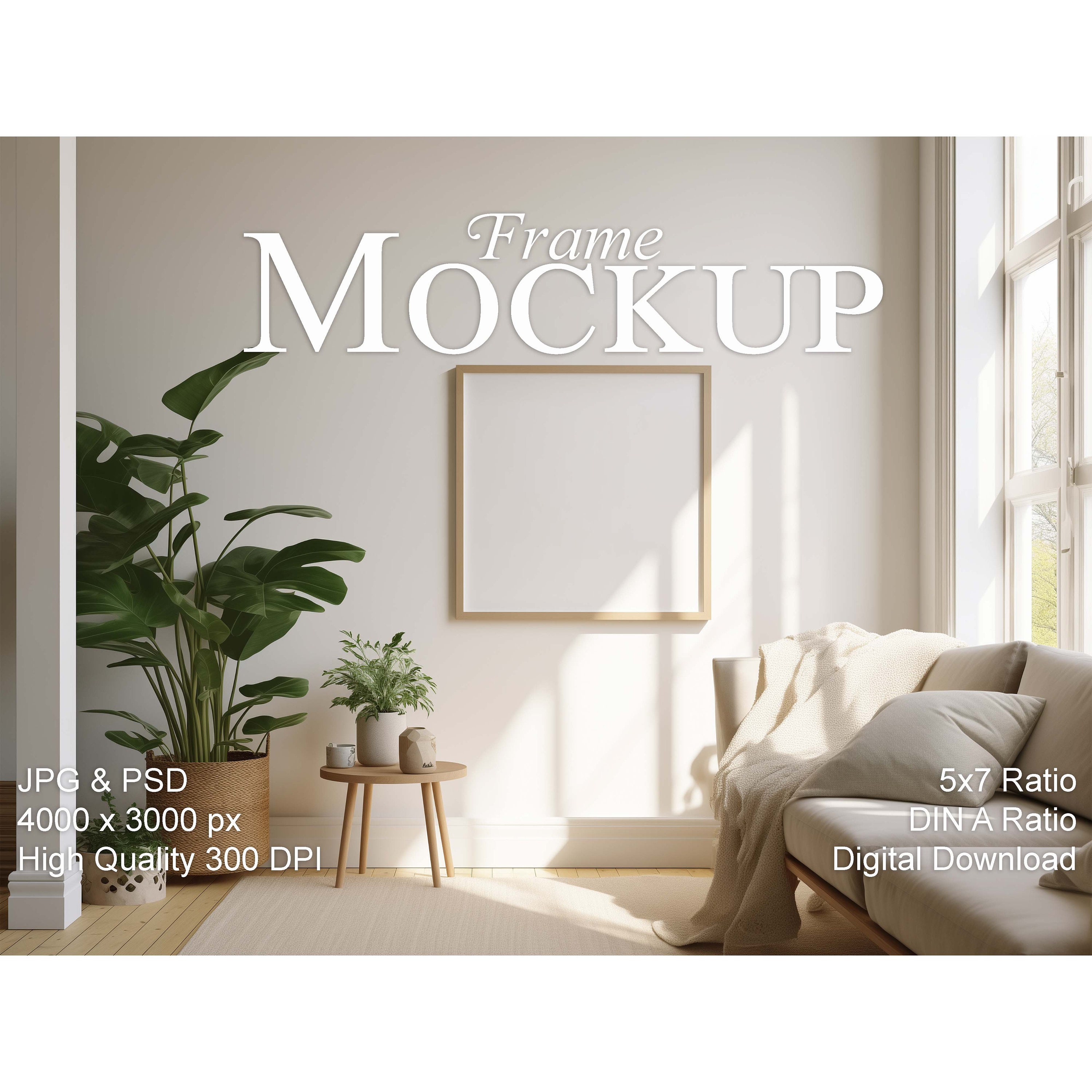 Square Frame Mockup, 1x1 Ratio Mockup, Stylish Boho Interior, Empty ...
