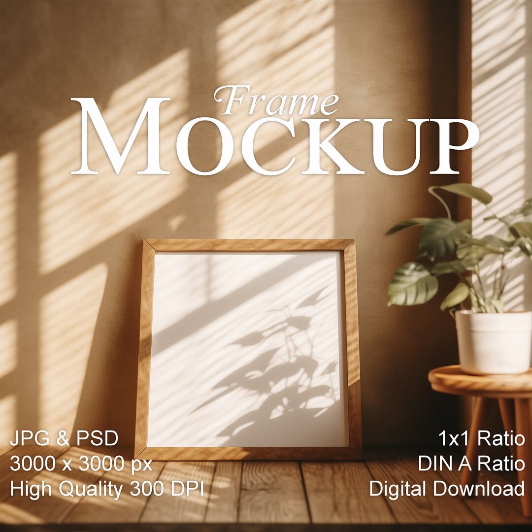 Square Frame Mockup, 1x1 Ratio Mockup, Rustic Boho Interior, Empty ...