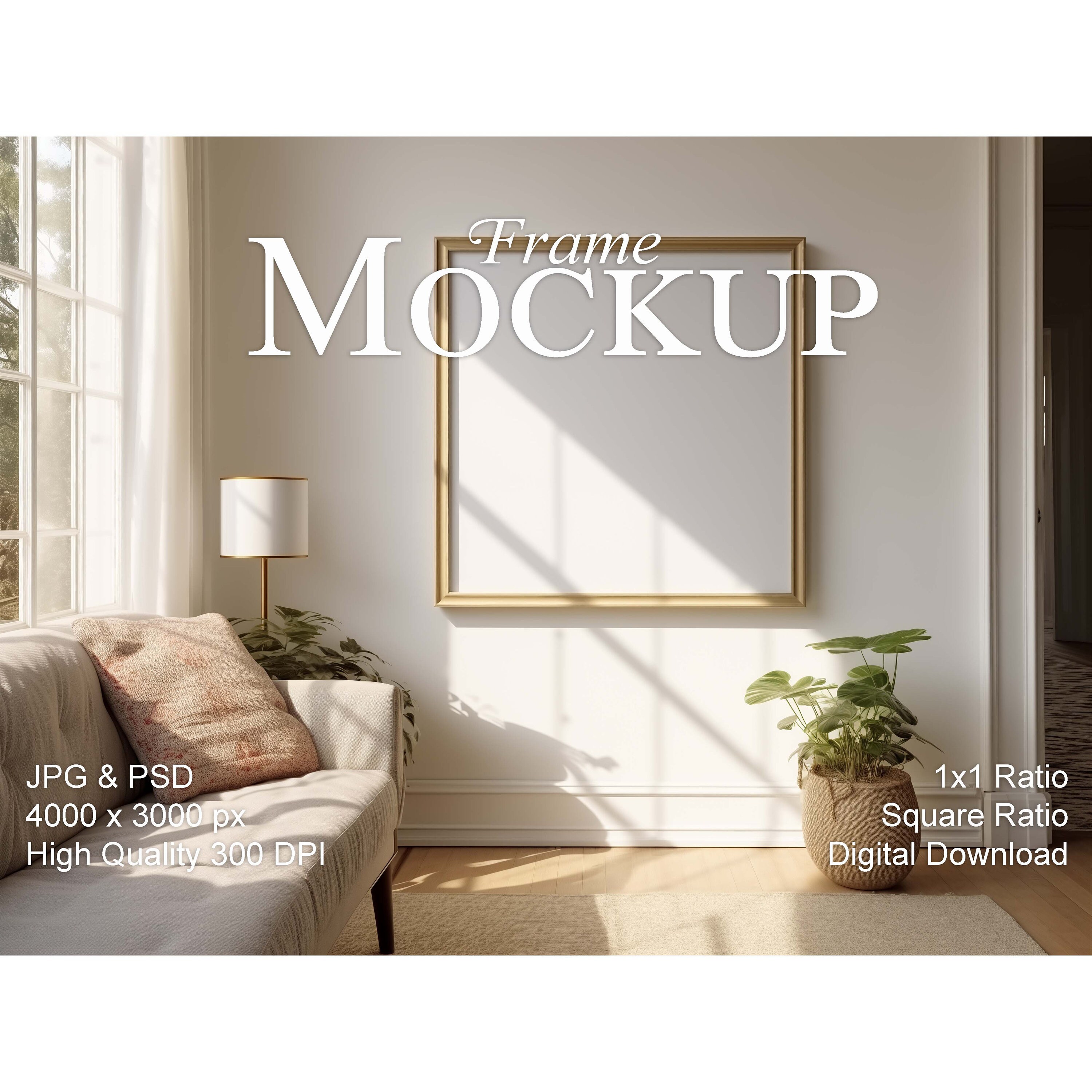 Square Frame Mockup, 1x1 Ratio Mockup, Stylish Boho Interior, Empty ...