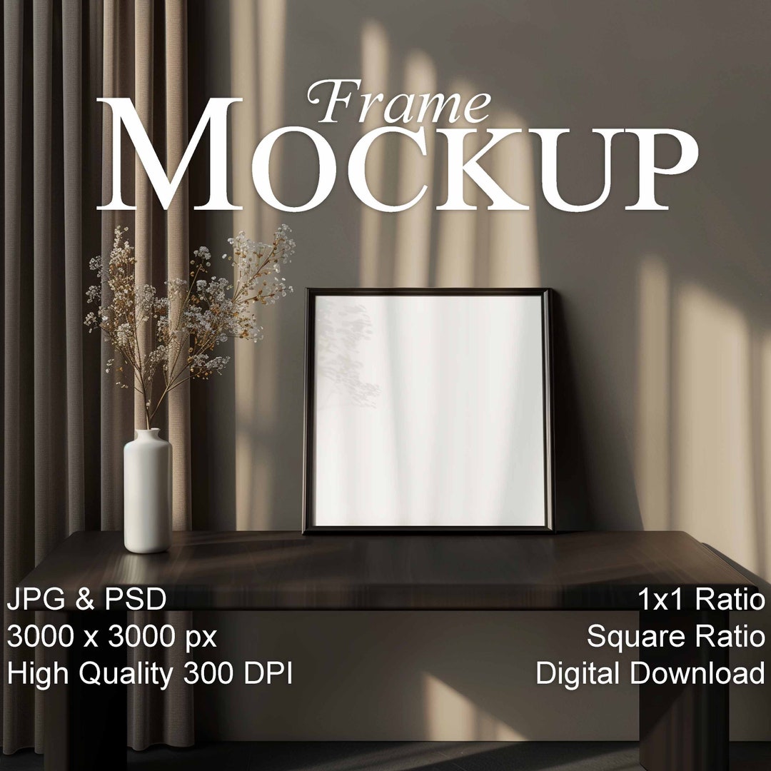 Square Frame Mockup, 1x1 Ratio Mockup, Contemporary Interior, Empty ...