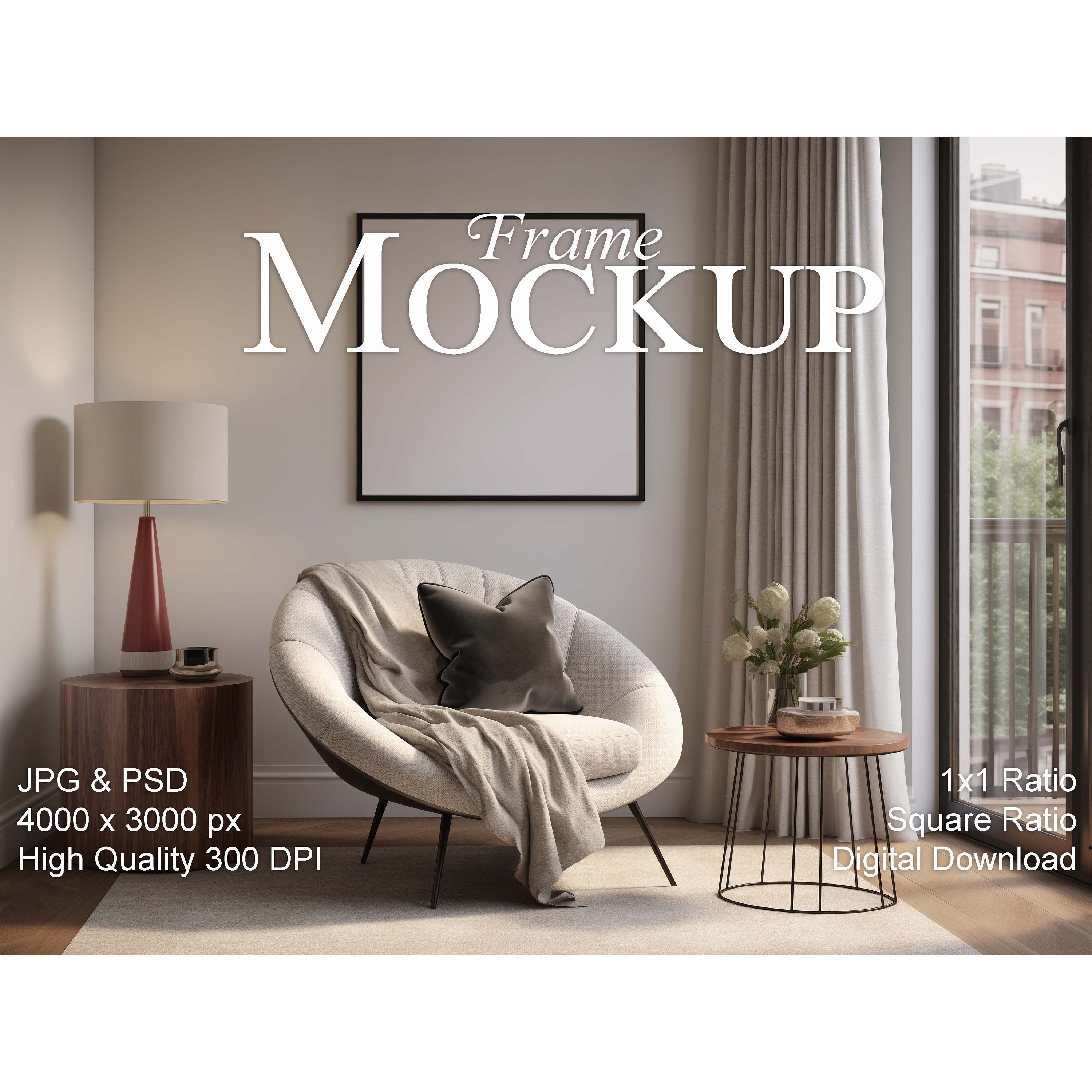 Square Frame Mockup, 1x1 Ratio Mockup, Stylish Boho Interior, Empty ...