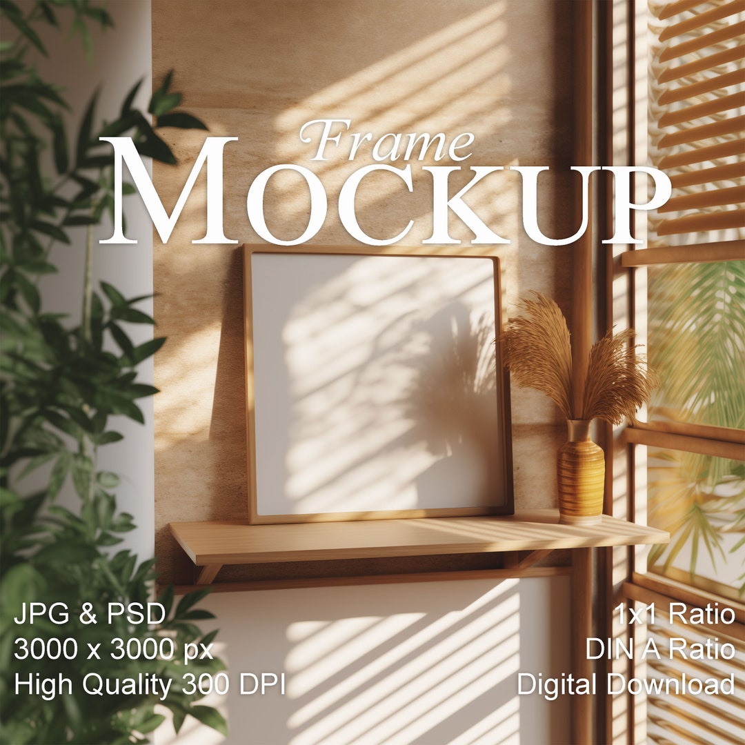 Square Frame Mockup, 1x1 Ratio Mockup, Rustic Boho Interior, Empty ...