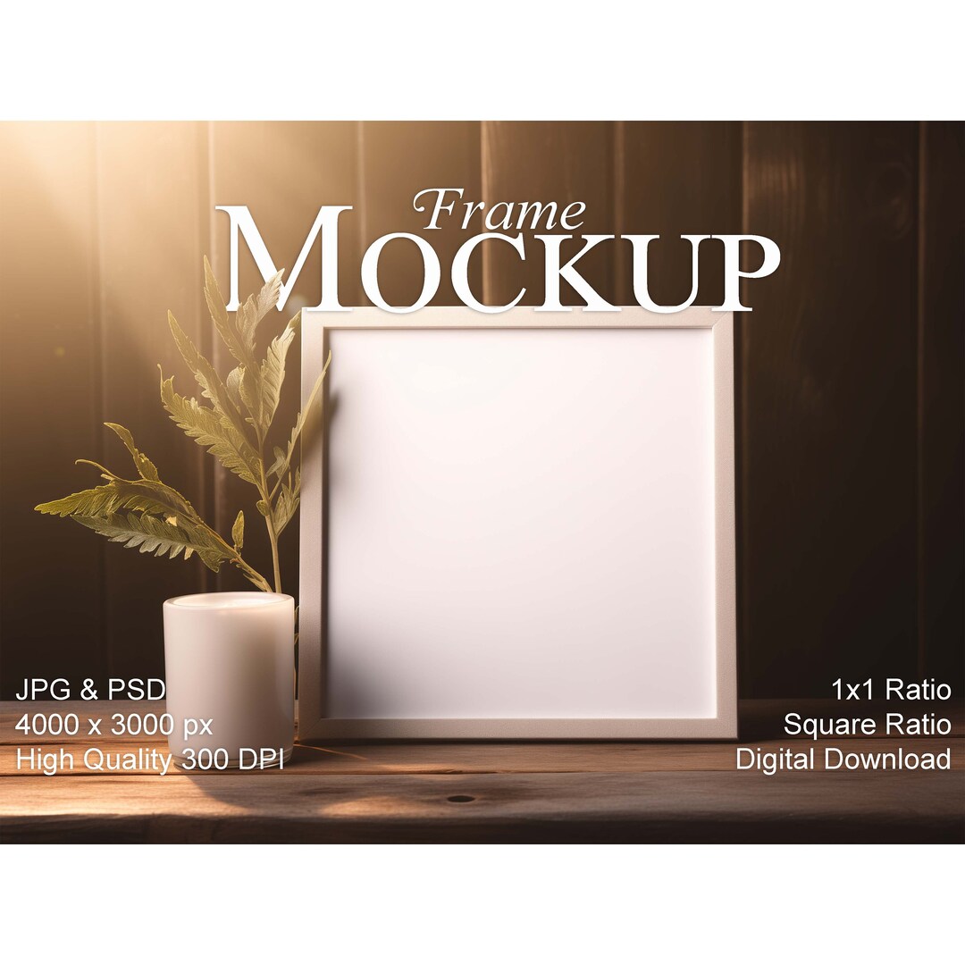 Square Frame Mockup, 1x1 Ratio Mockup, Dark Moody Interior, Empty Frame ...
