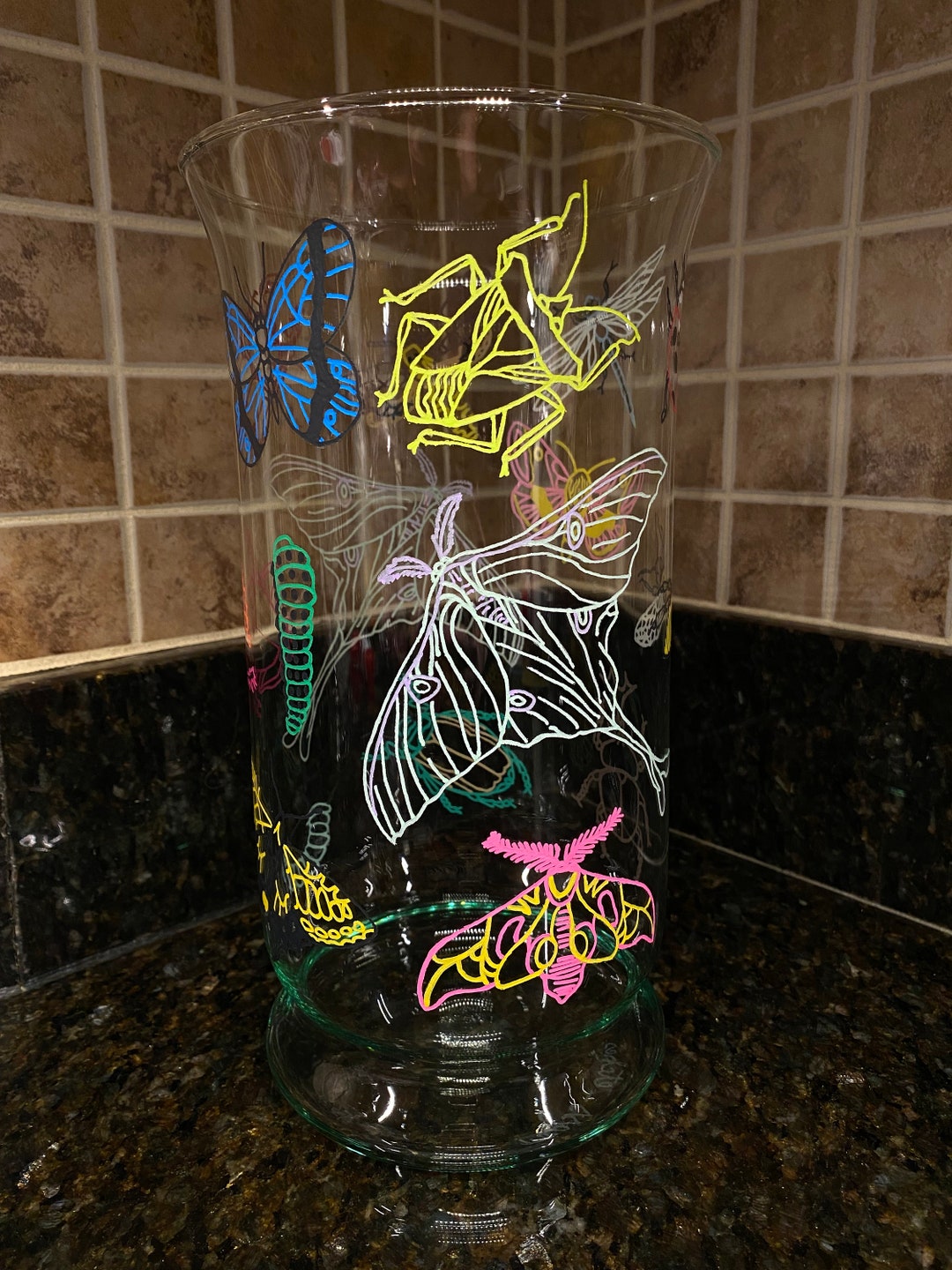Hand Etched and Painted Insect Vase - Etsy UK