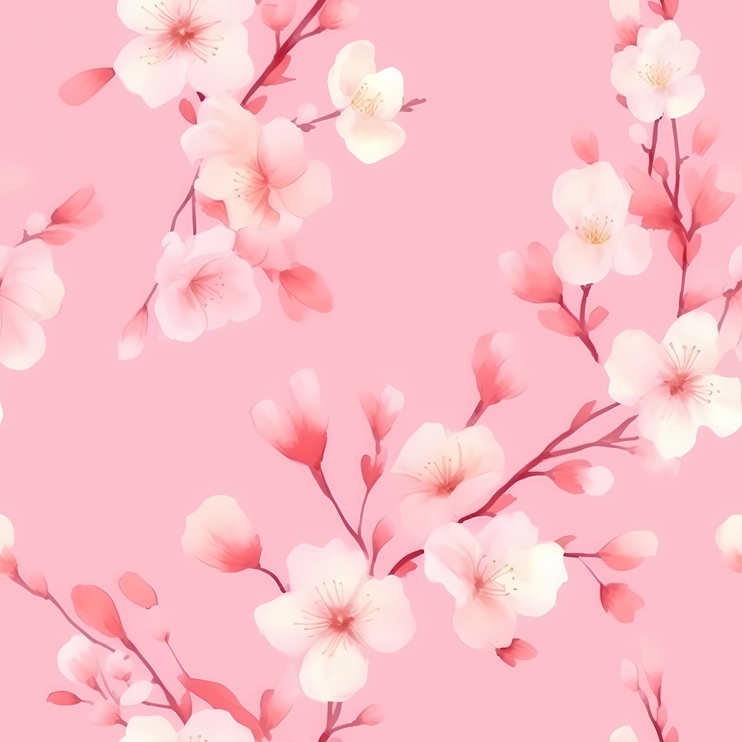 Cherry Blossom Digital Paper, Cherry Blossom Seamless Pattern for ...
