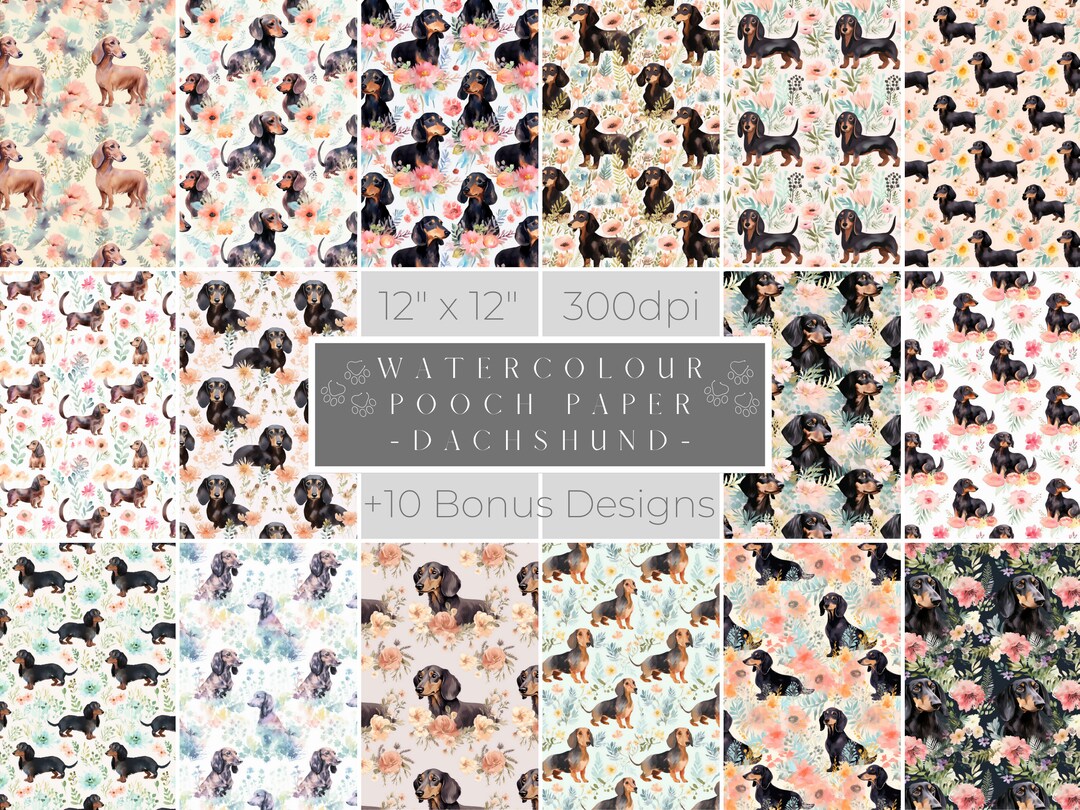 Dachshund, Paper, Watercolor, Dog Digital Papers Watercolor Theme, Dog ...