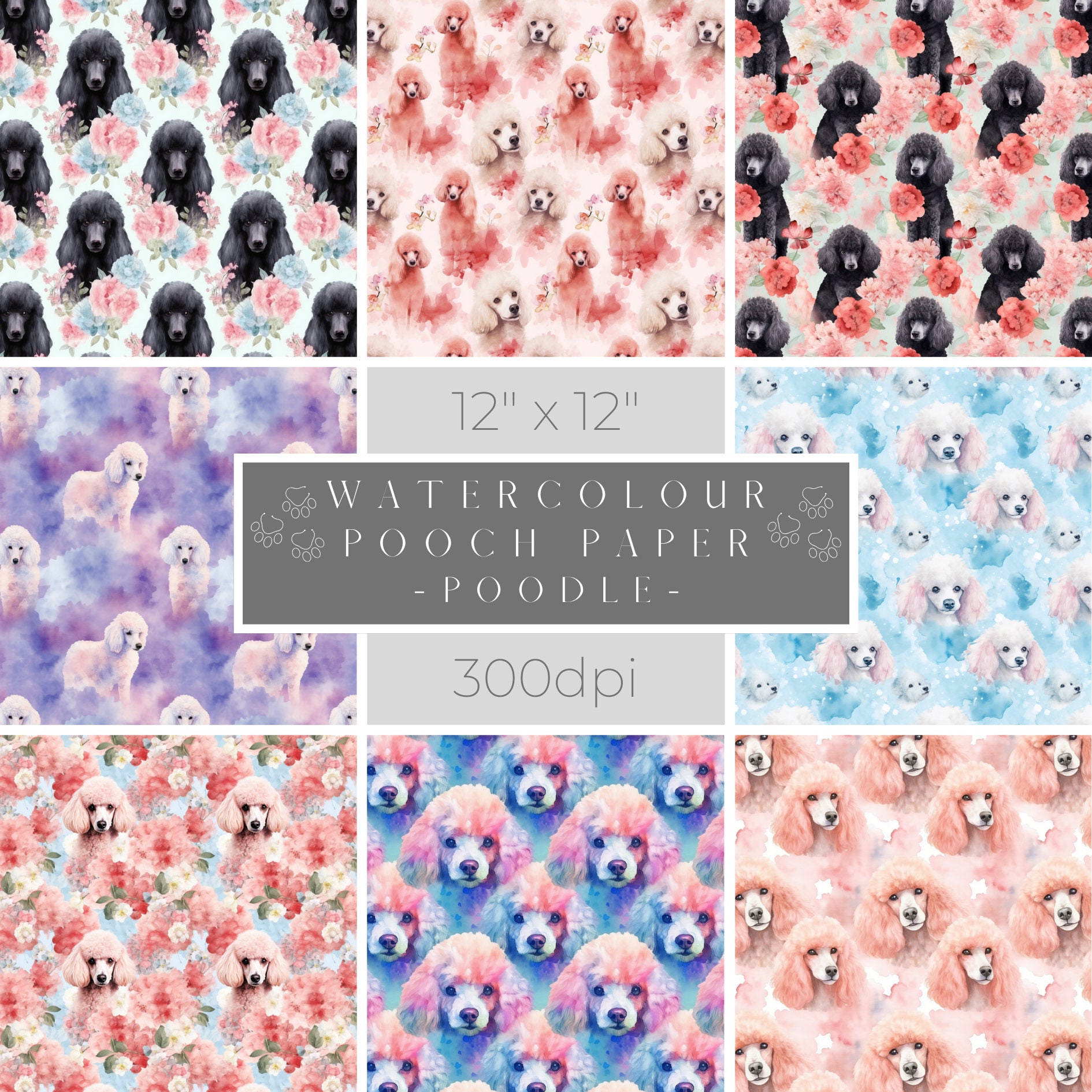 Poodle Paper Pack Dog Digital Papers Dog Scrapbook Papers - Etsy