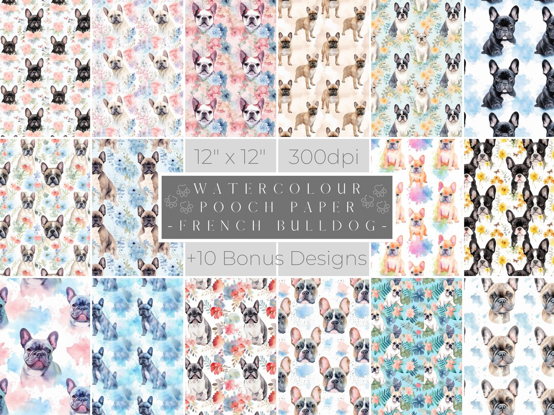 French Bulldog Paper Pack, Dog Digital Papers, Dog Scrapbook Papers ...