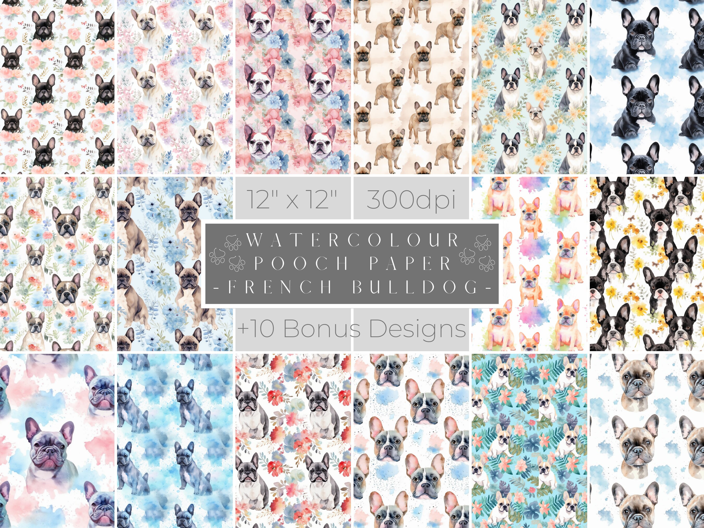 French Bulldog Paper Pack, Dog Digital Papers, Dog Scrapbook Papers ...