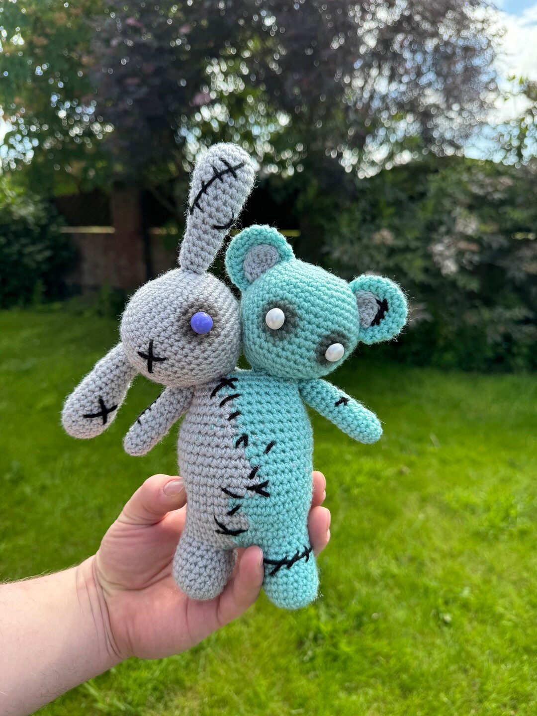 Crochet Two-headed Bunny Bear, Halloween Creepy Gift, Handmade ...
