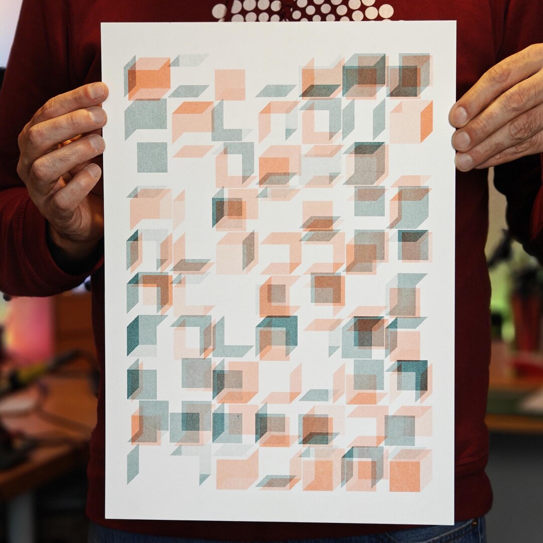 Abstract Risoprint Art Print A3 Poster Geometric Design Limited Edition ...