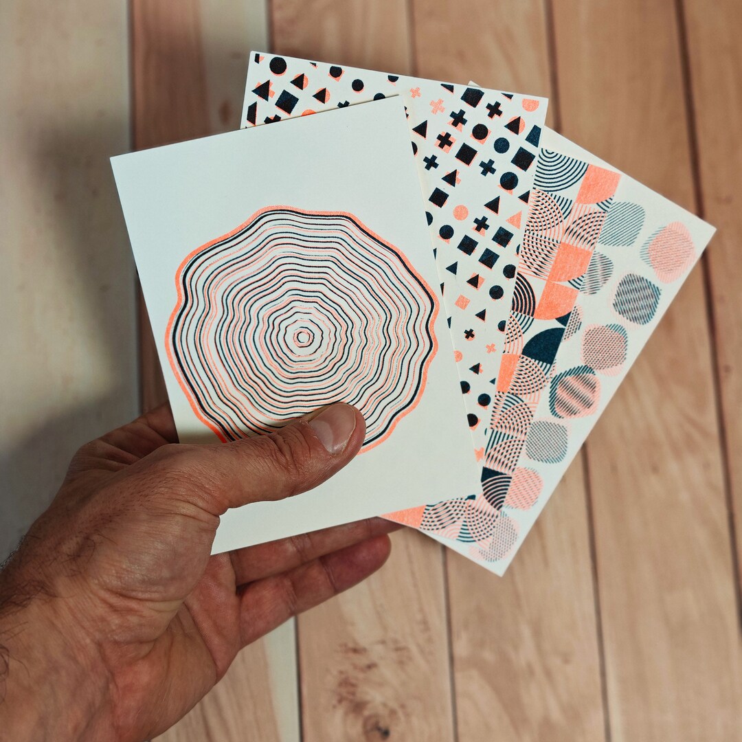 Set4 Risoprint A5 Cards Minimalist Pattern Risograph Wall Decor ...