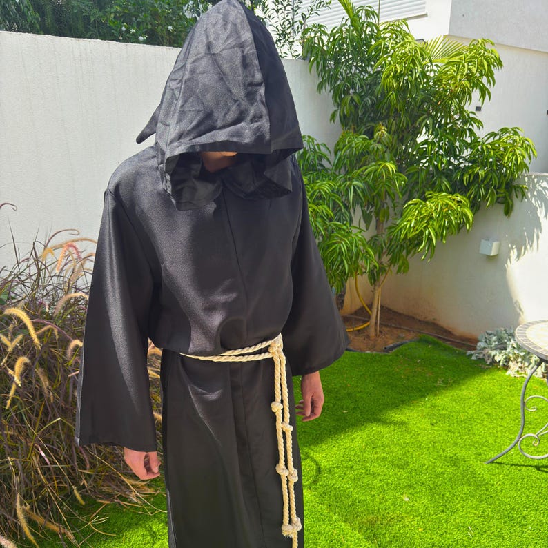 Medieval Black Robe Costume, Hooded Monk Priest Outfit - Etsy