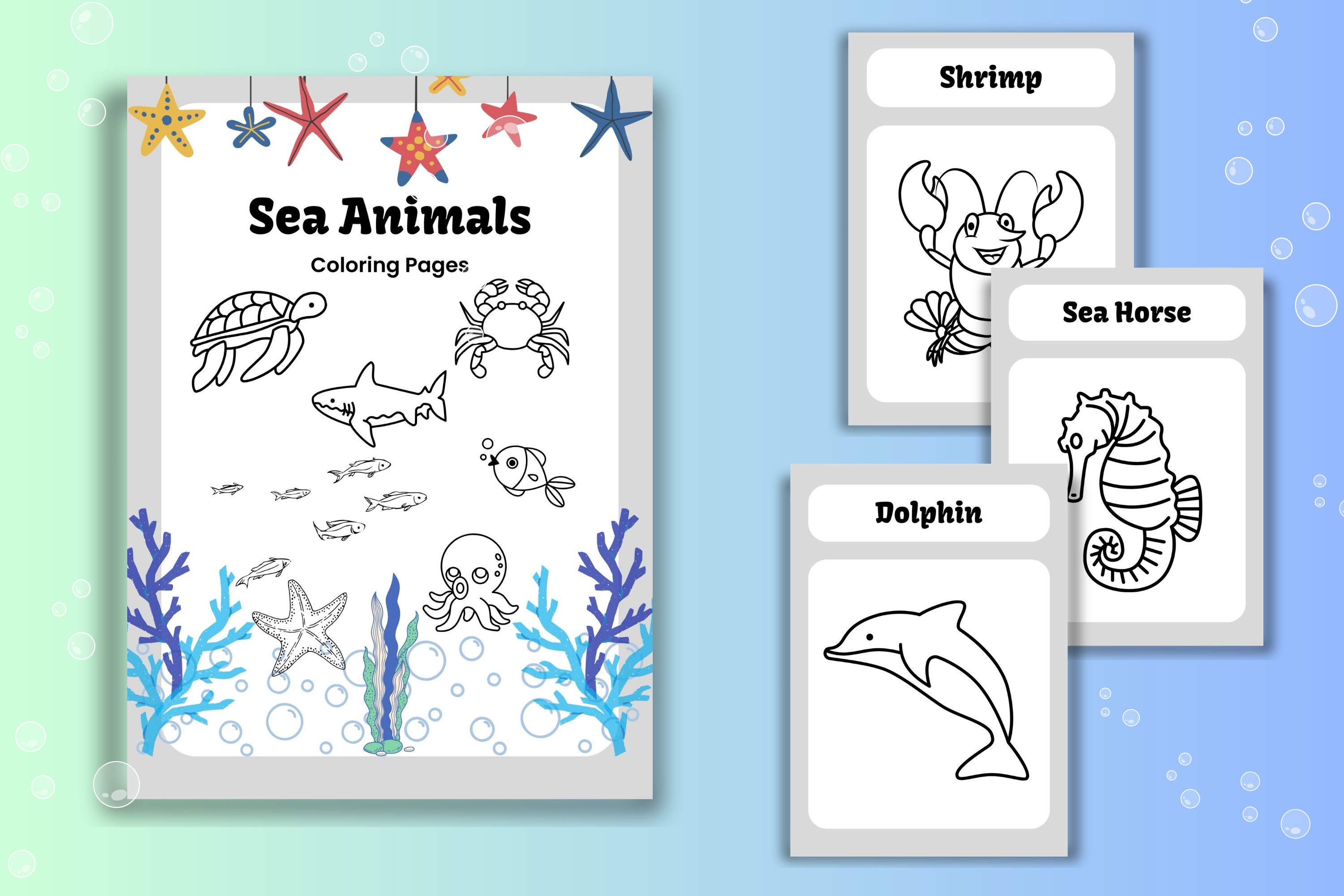10 Sea Animals Coloring Pages for Kids Coloring Pages - Etsy UK