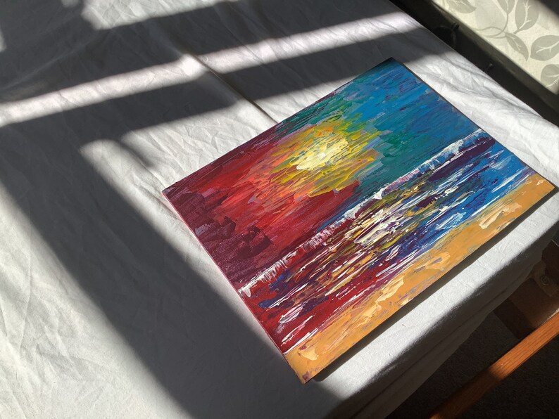 Scraped Abstract Rainbow Beach Scenery Acrylic Painting - Etsy