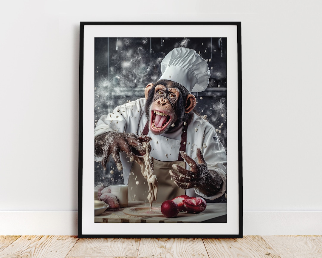 Vintage Chef Chimp Print, DOWNLOADABLE ART, Kitchen Art Print, Animal ...