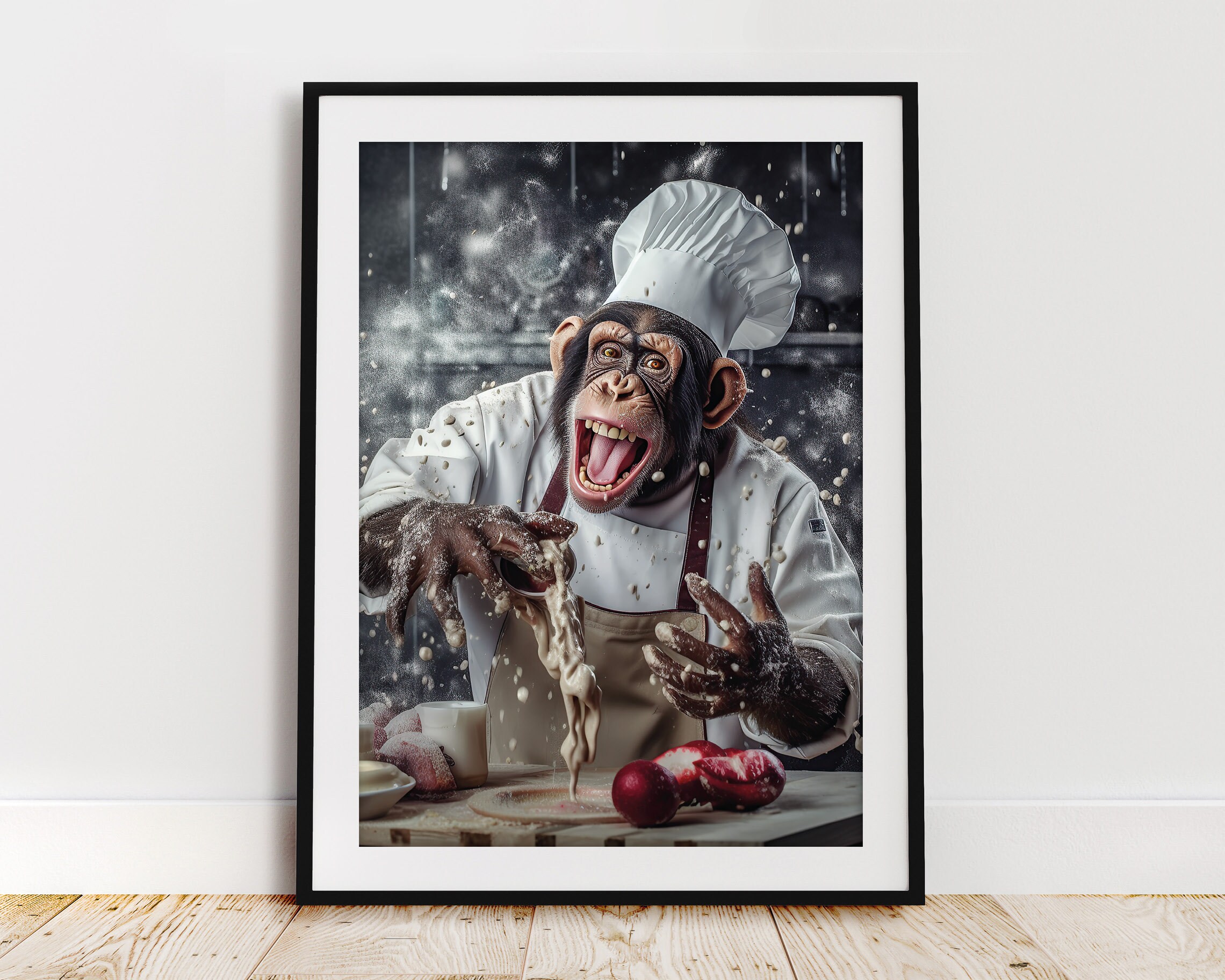 Vintage Chef Chimp Print, DOWNLOADABLE ART, Kitchen Art Print, Animal ...