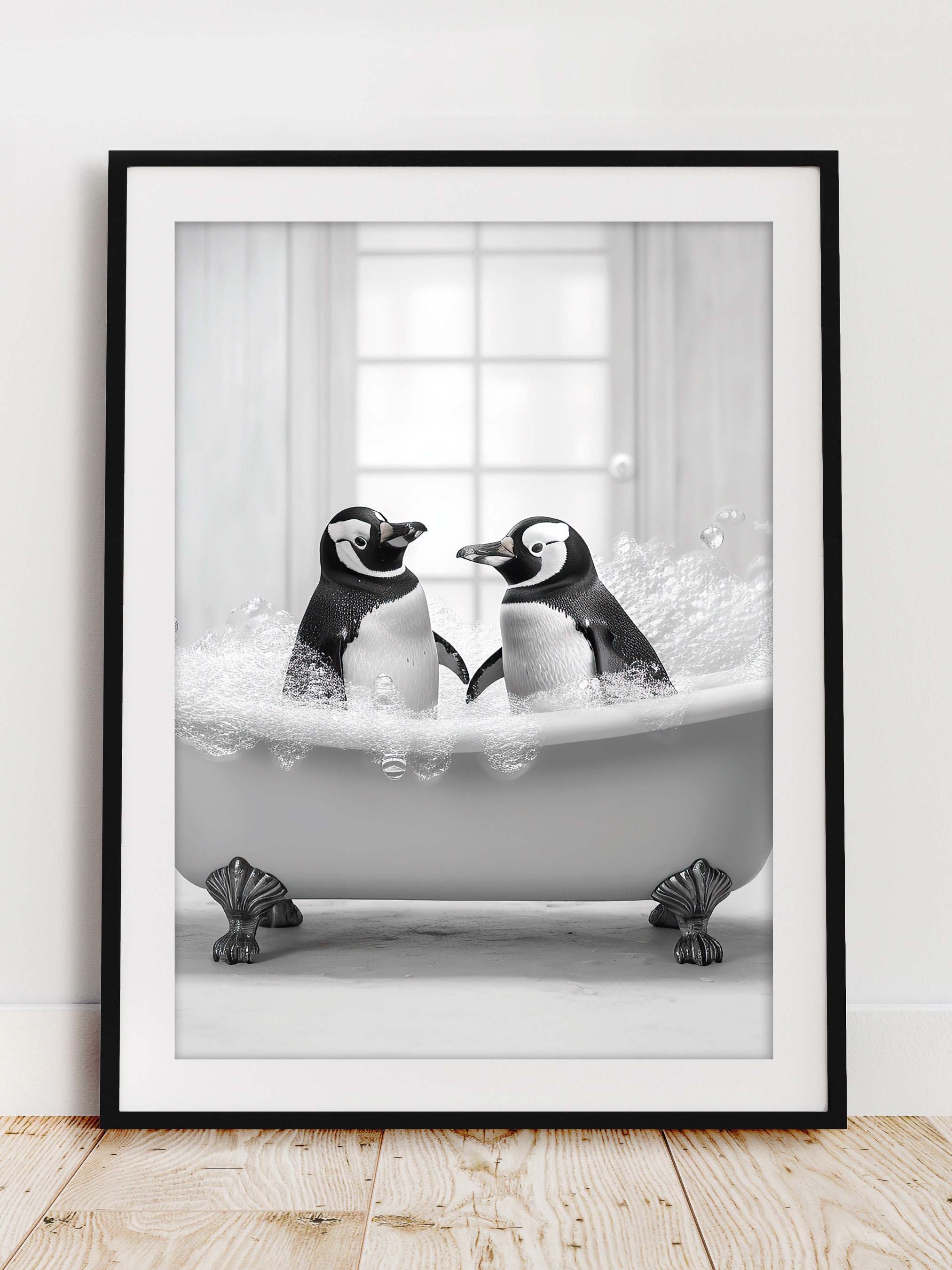 Cute Penguins in Bath Tub Printable Wall Art, DOWNLOADABLE ART, Penguin ...