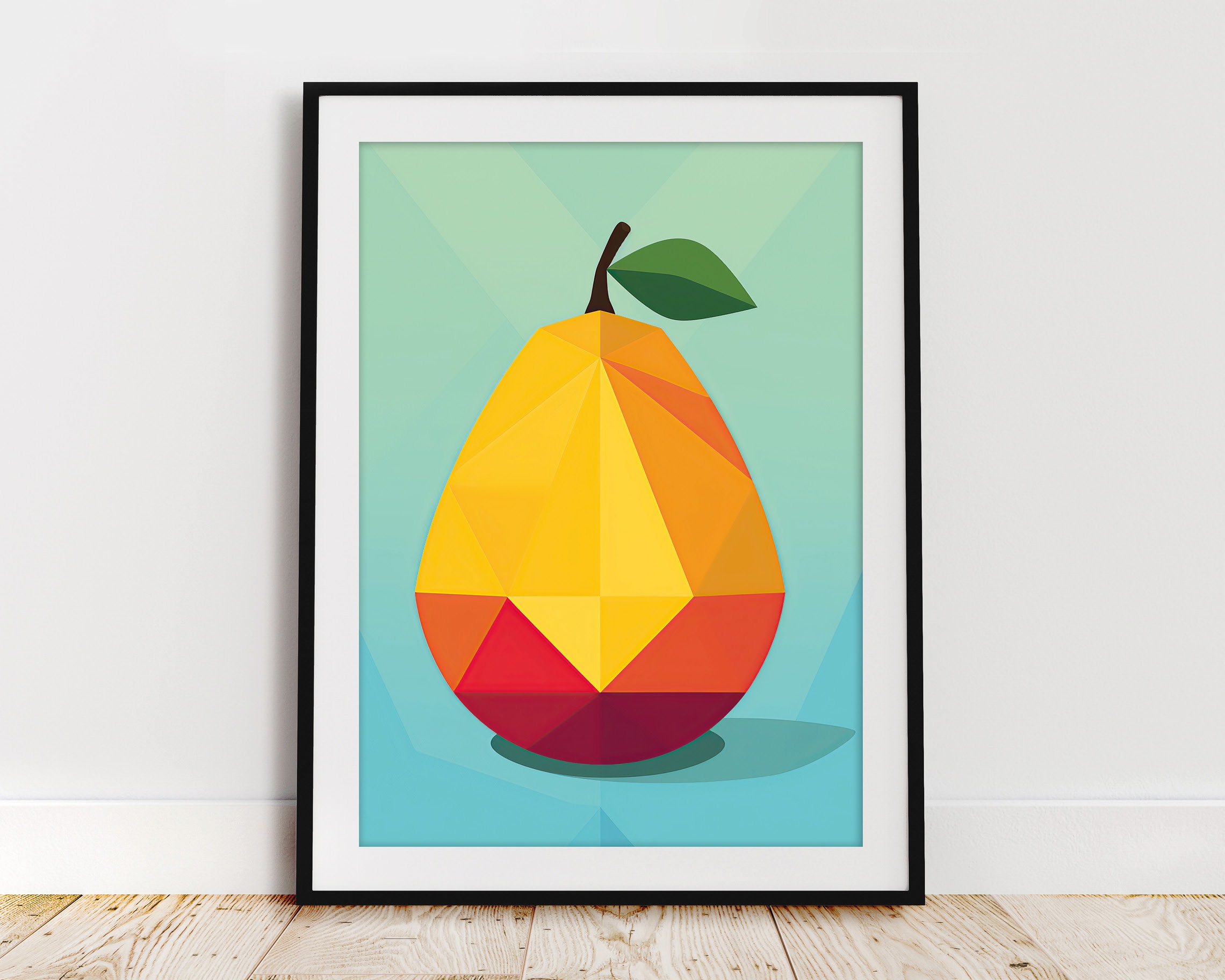 Geometric Mango Fruit Wall Art, Mango Print, Kitchen Art, Home Deco ...