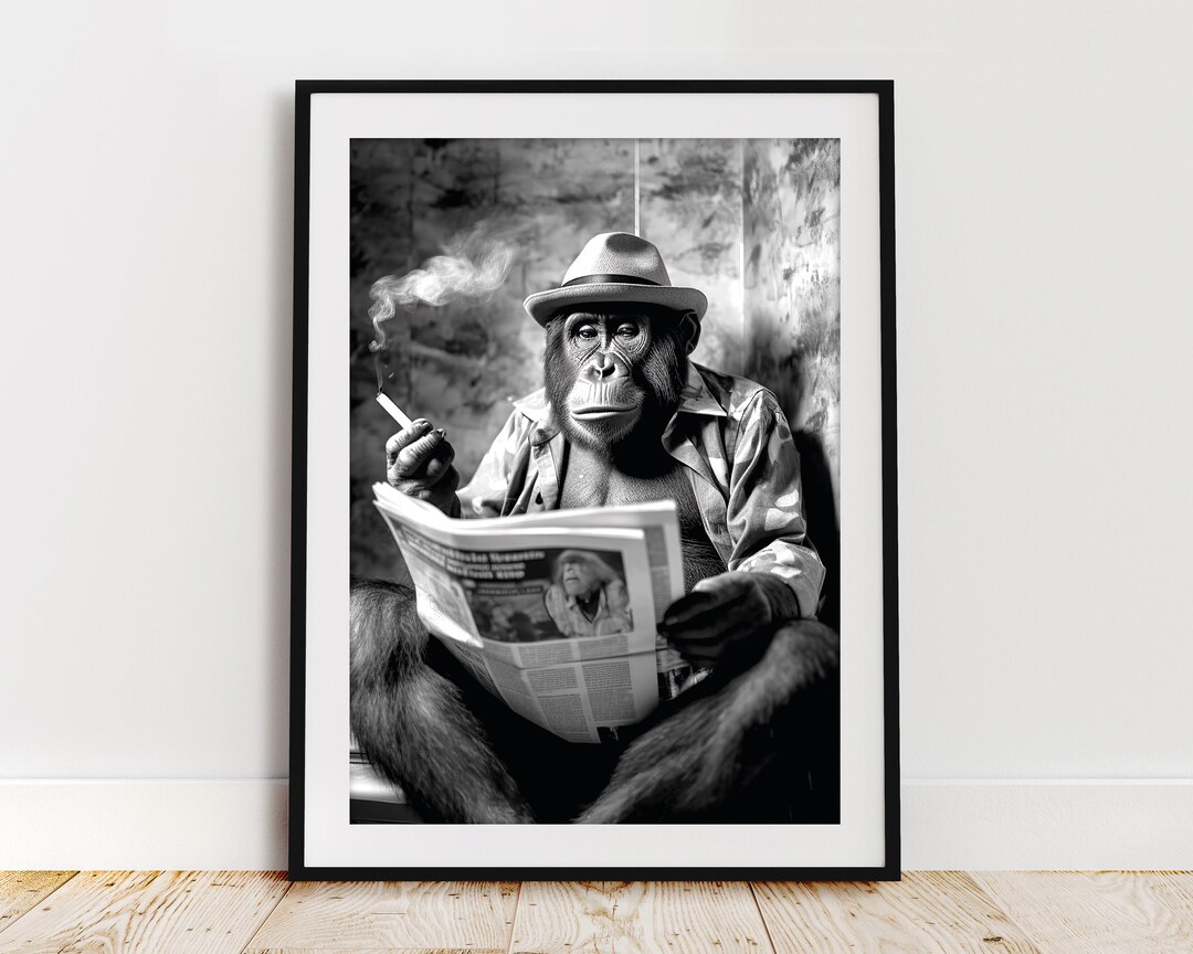 Vintage Smoking Chimp Print, Altered Art Print, Animal Head & Human ...