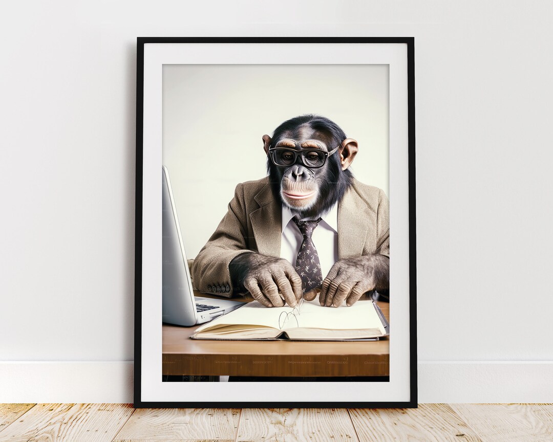 Vintage Office Chimp Worker Print, Altered Art Print, Animal Head ...