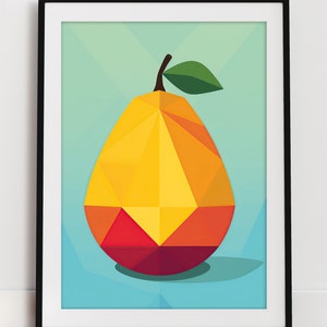 Geometric Mango Fruit Wall Art, Mango Print, Kitchen Art, Home Deco ...