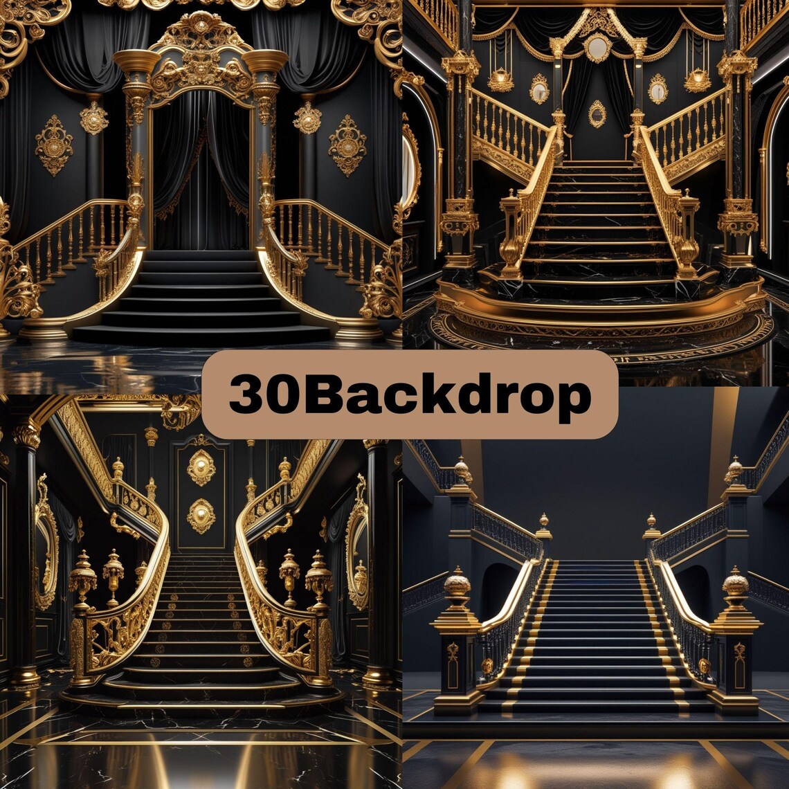 Black and Golden Luxurious Stairs Backdrop, ,all Black Everything ...