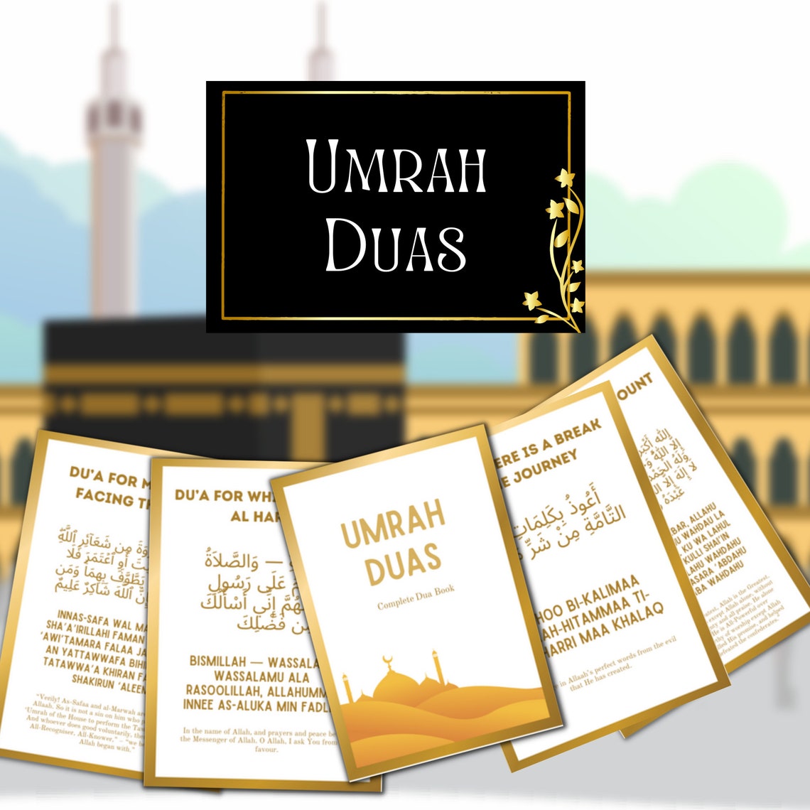 Golden Umrah Dua Printable, Umrah Cards, Dua Cards Printable, Umrah ...