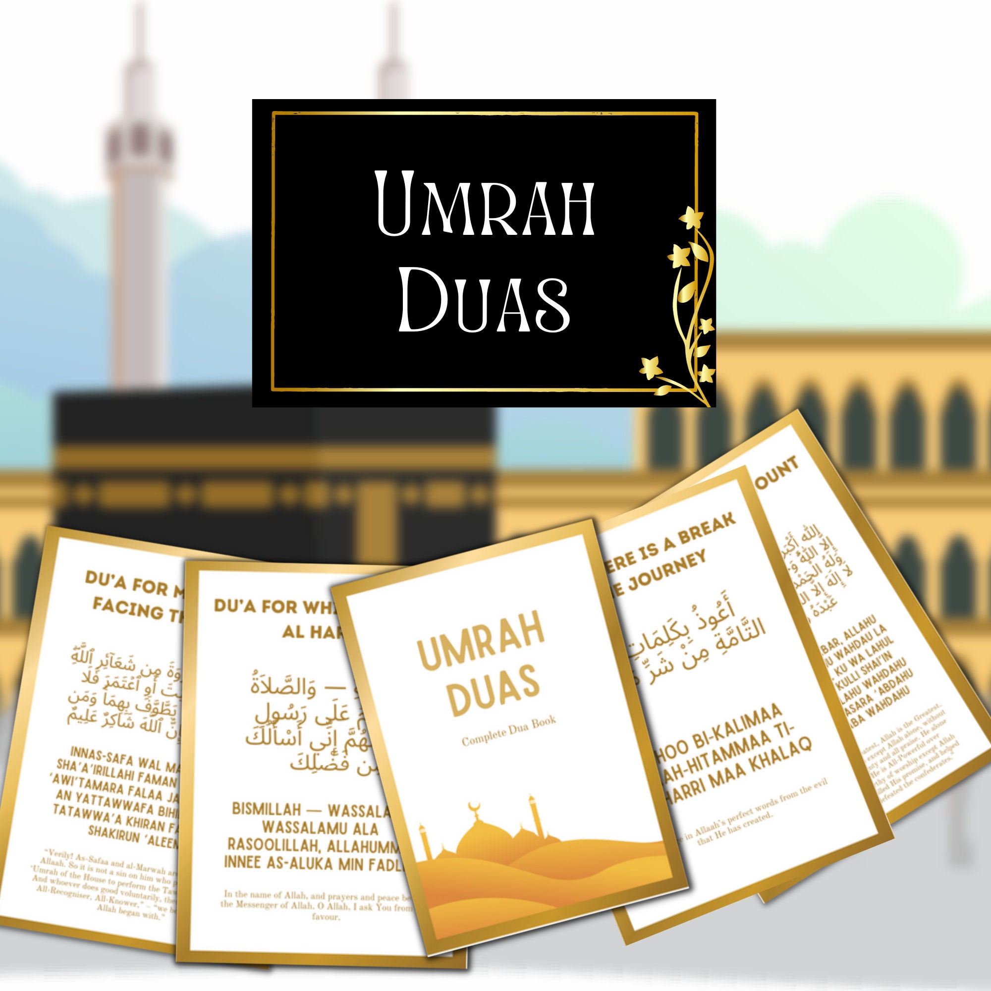 Golden Umrah Dua Printable, Umrah Cards, Dua Cards Printable, Umrah ...