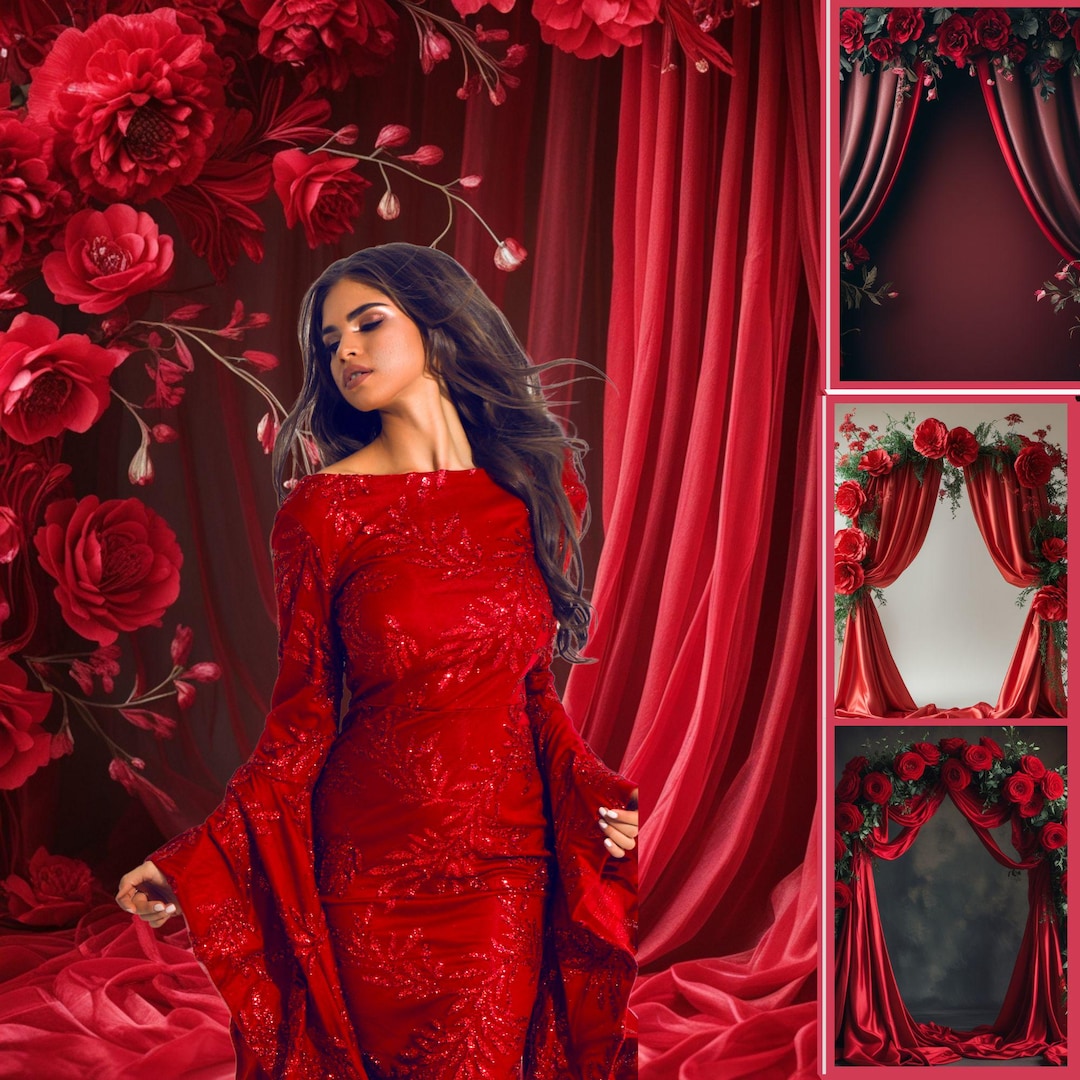 Romantic Red Floral Digital Backdrops, Maternity Boudoir Digital ...