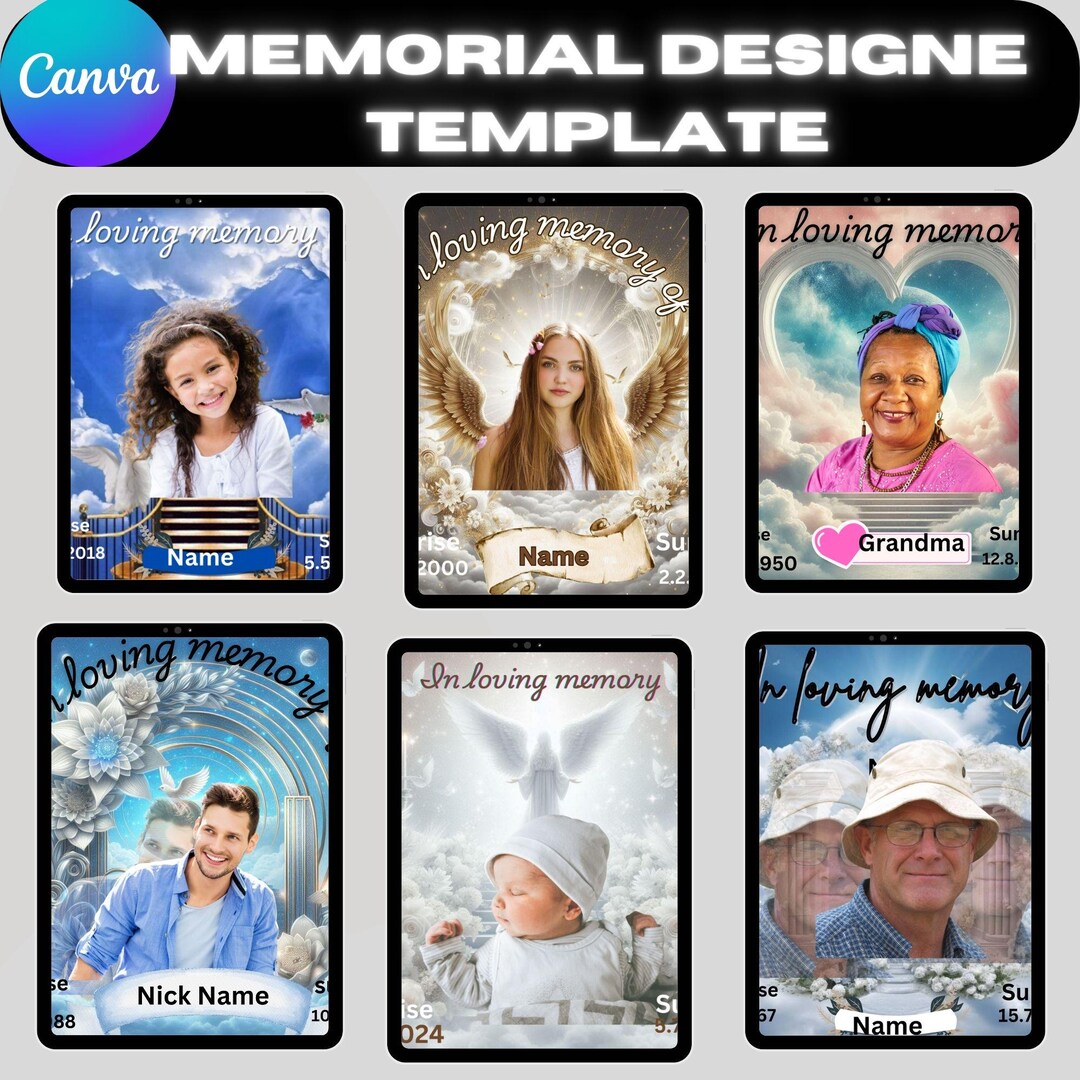 Memorial Design Bundle, in Loving Memory, Canva Prot Templates ...