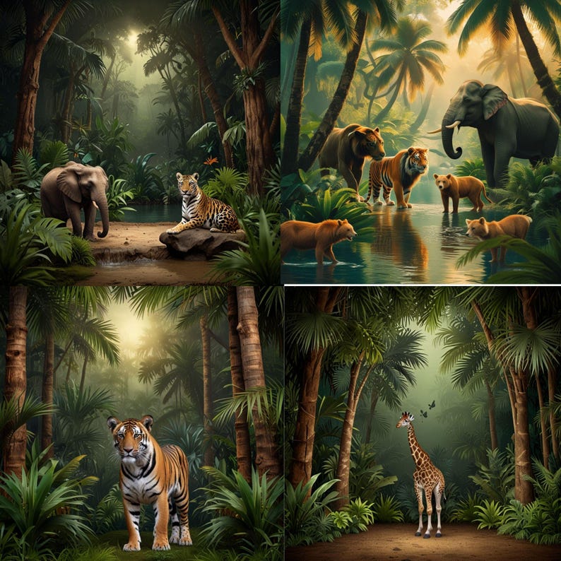 Jungle Safari Digital Backdrops: Tropical Baby Birthday (bundle of 20 ...