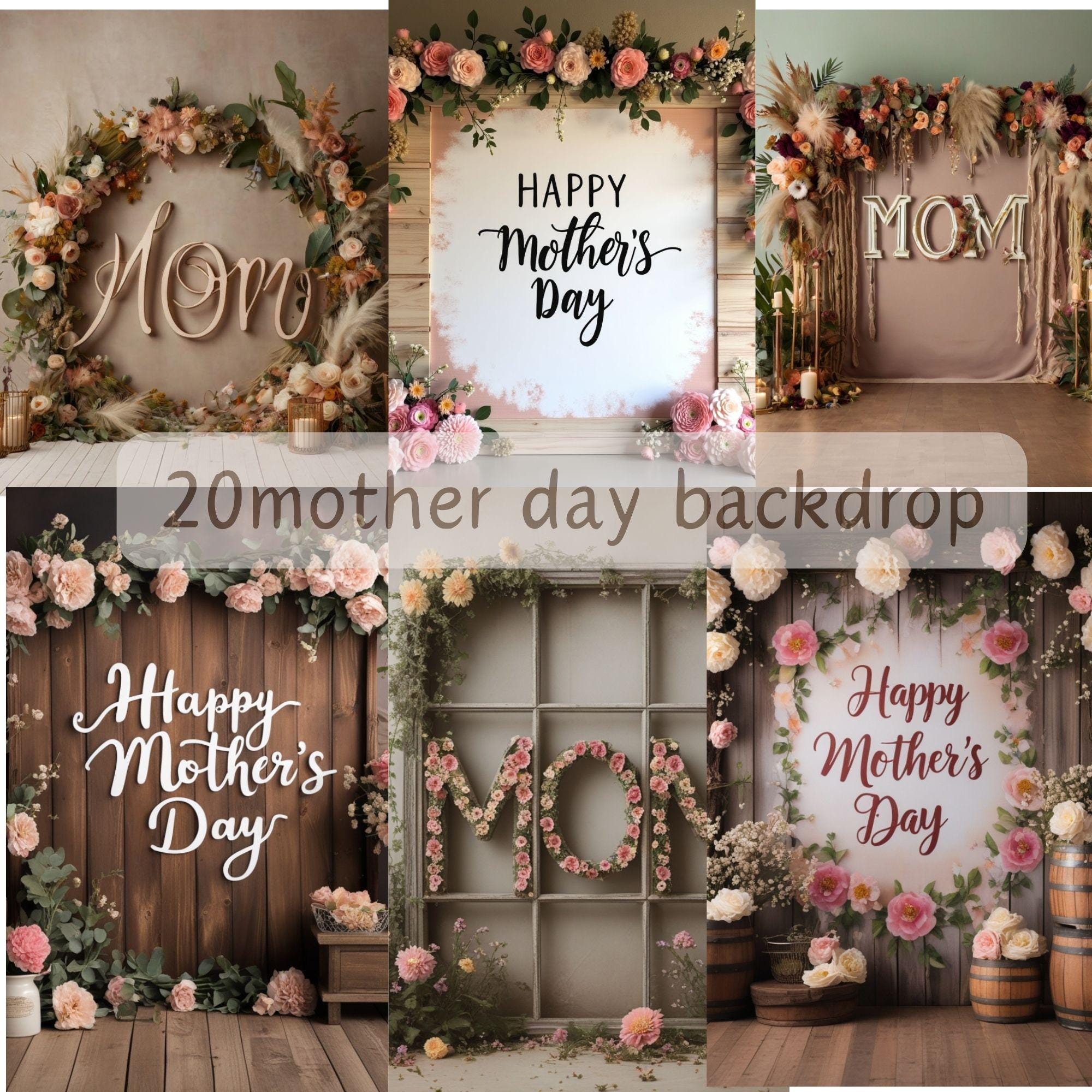Pink Roses Mother's Day Digital Backdrop: Boho Floral Wall (digital ...