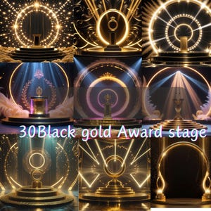 Black and Golden Podium Stage Backdrop, , Gold Podium With Stage Lights ...