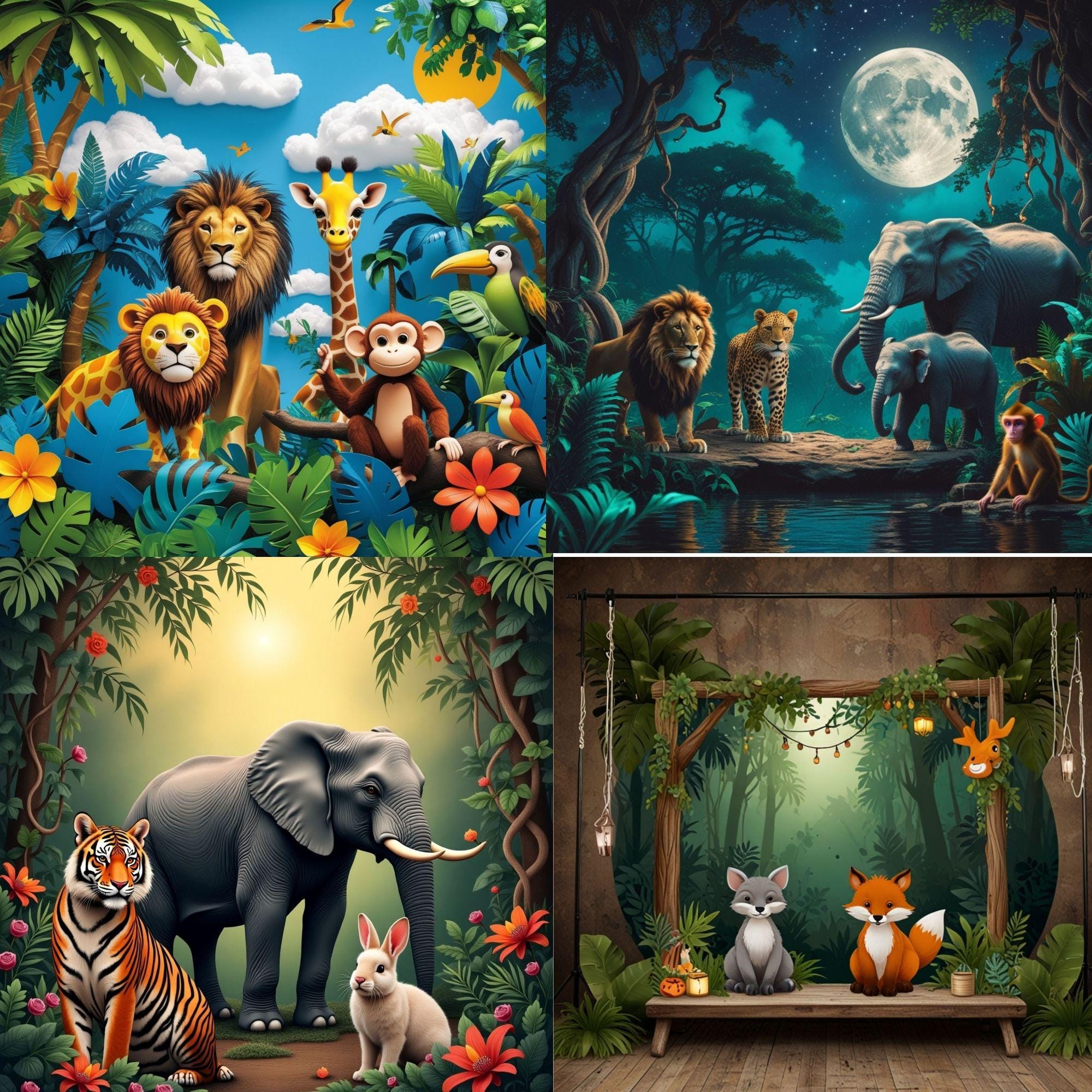 Jungle Safari Digital Backdrop Bundle: Tropical Animals (digital ...