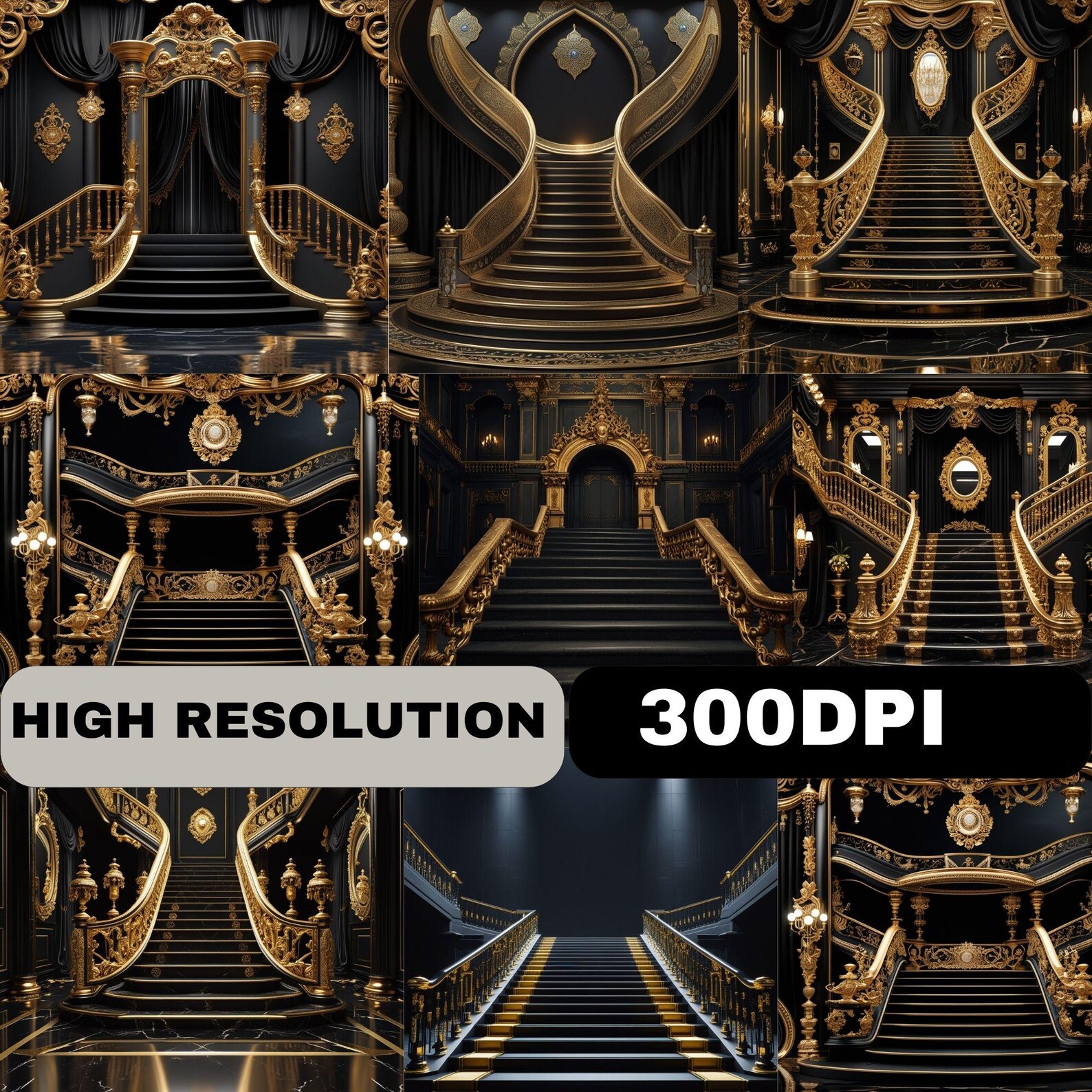 Black and Golden Stairs Backdrop: Luxurious Royal Awards (digital ...