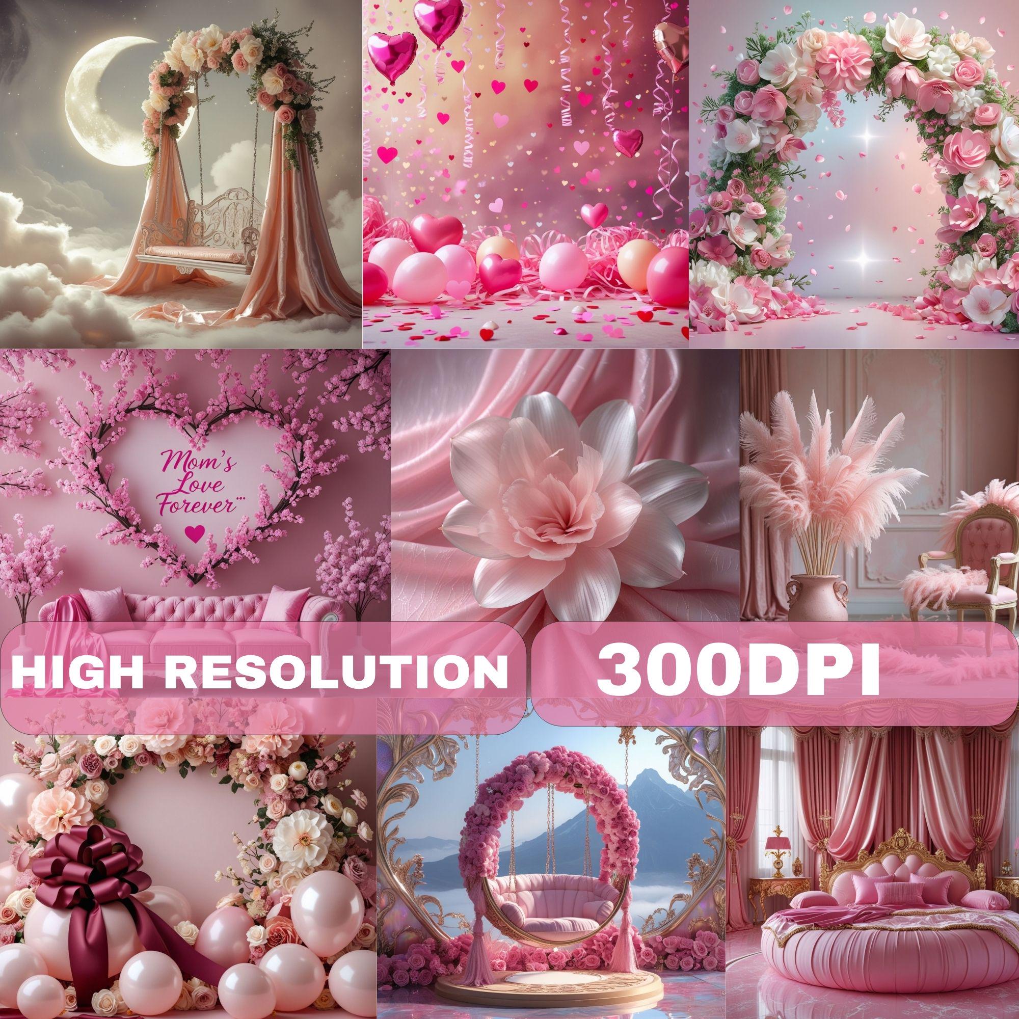 Pink Floral Maternity Digital Backdrop Overlays (300 DPI, JPG ...