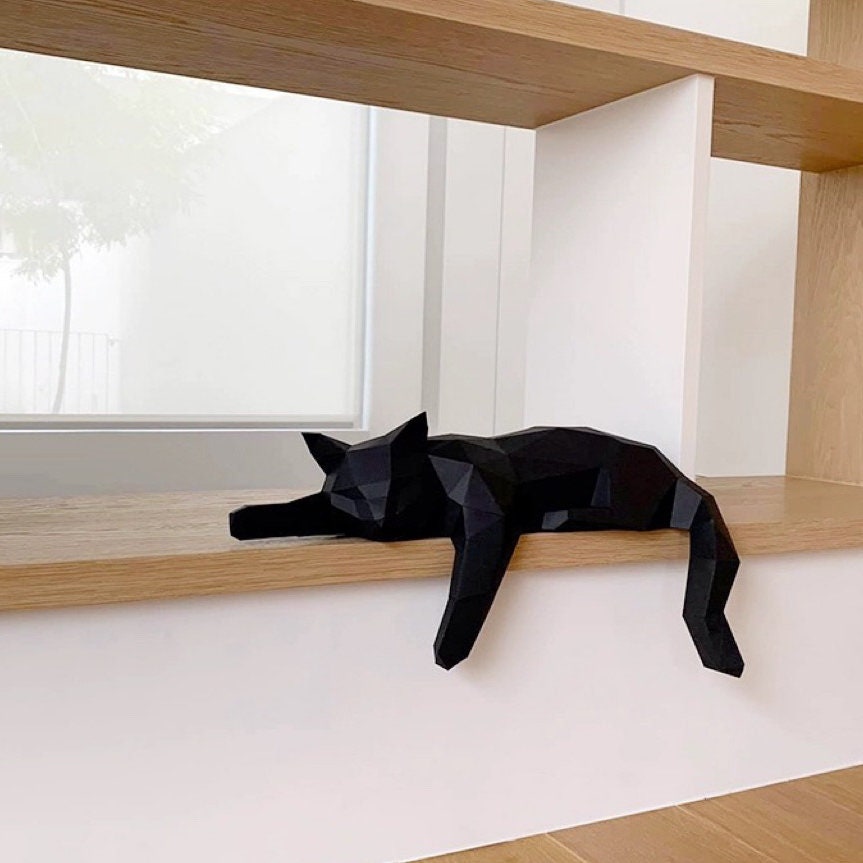 The Lazy Cat 3D Paper Craft, Low Poly, Paper Sculpture PDF Template ...